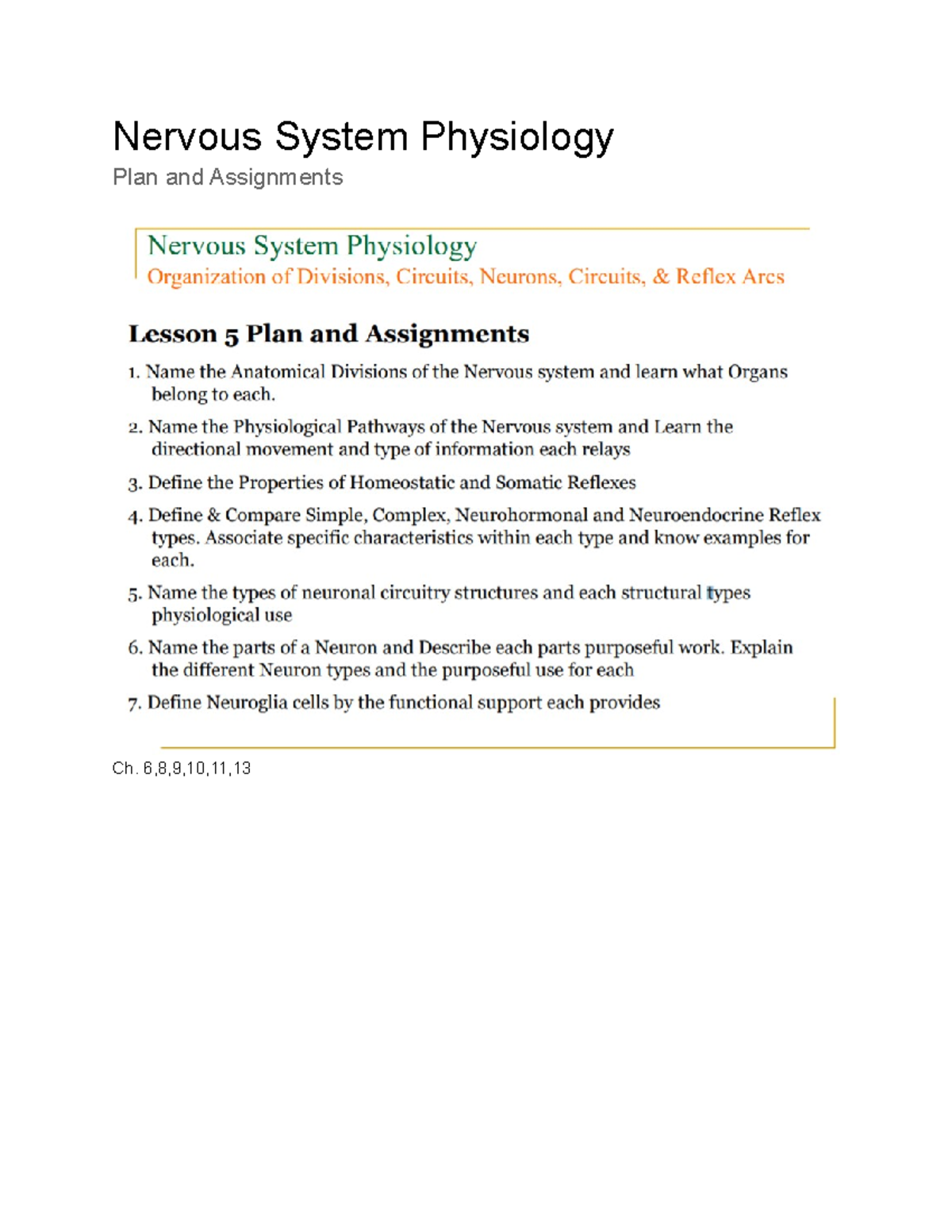 L5 Nervous System Physiology - Nervous System Physiology Plan and ...