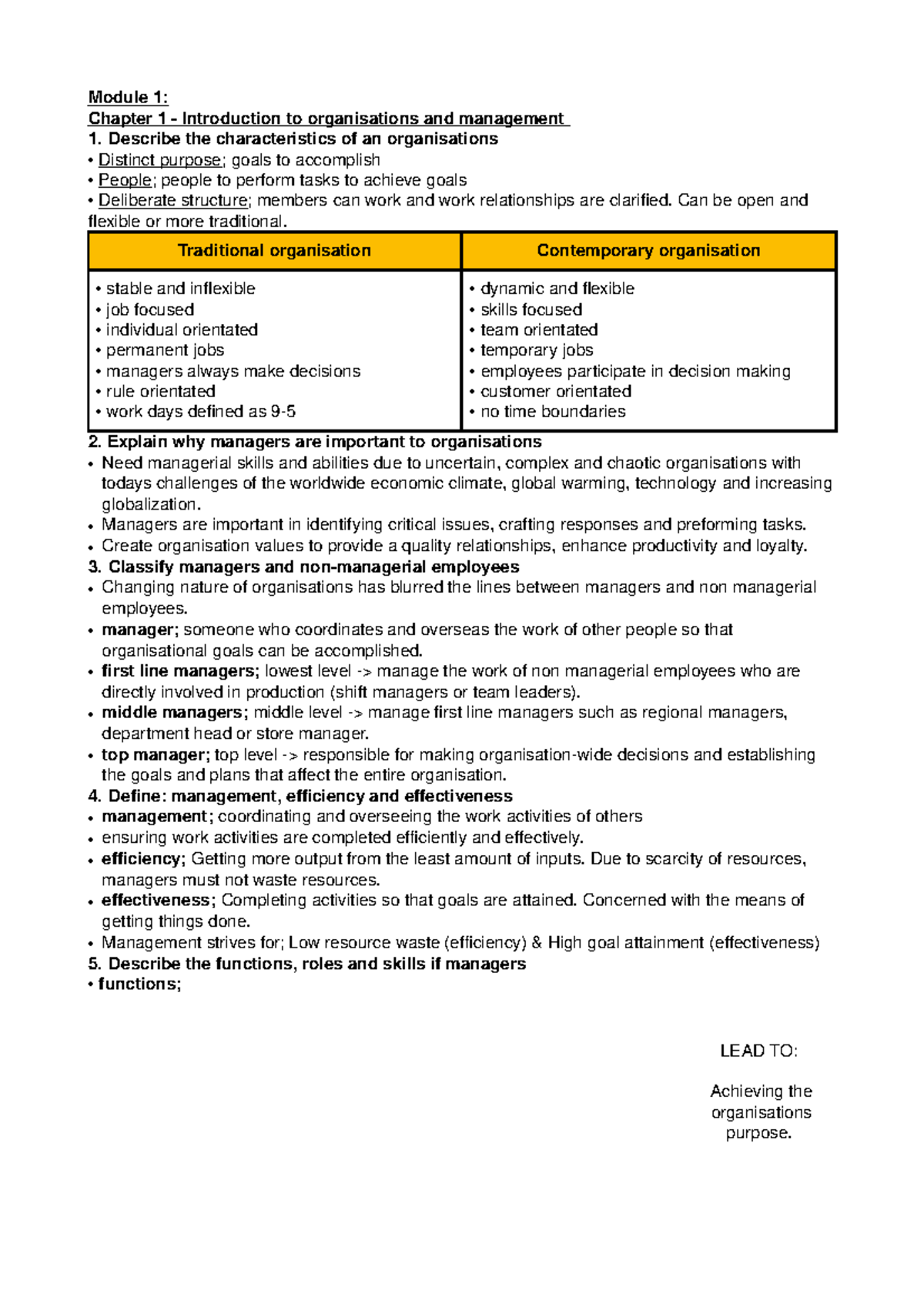 Management Notes for final - Module 1: Chapter 1 - Introduction to ...