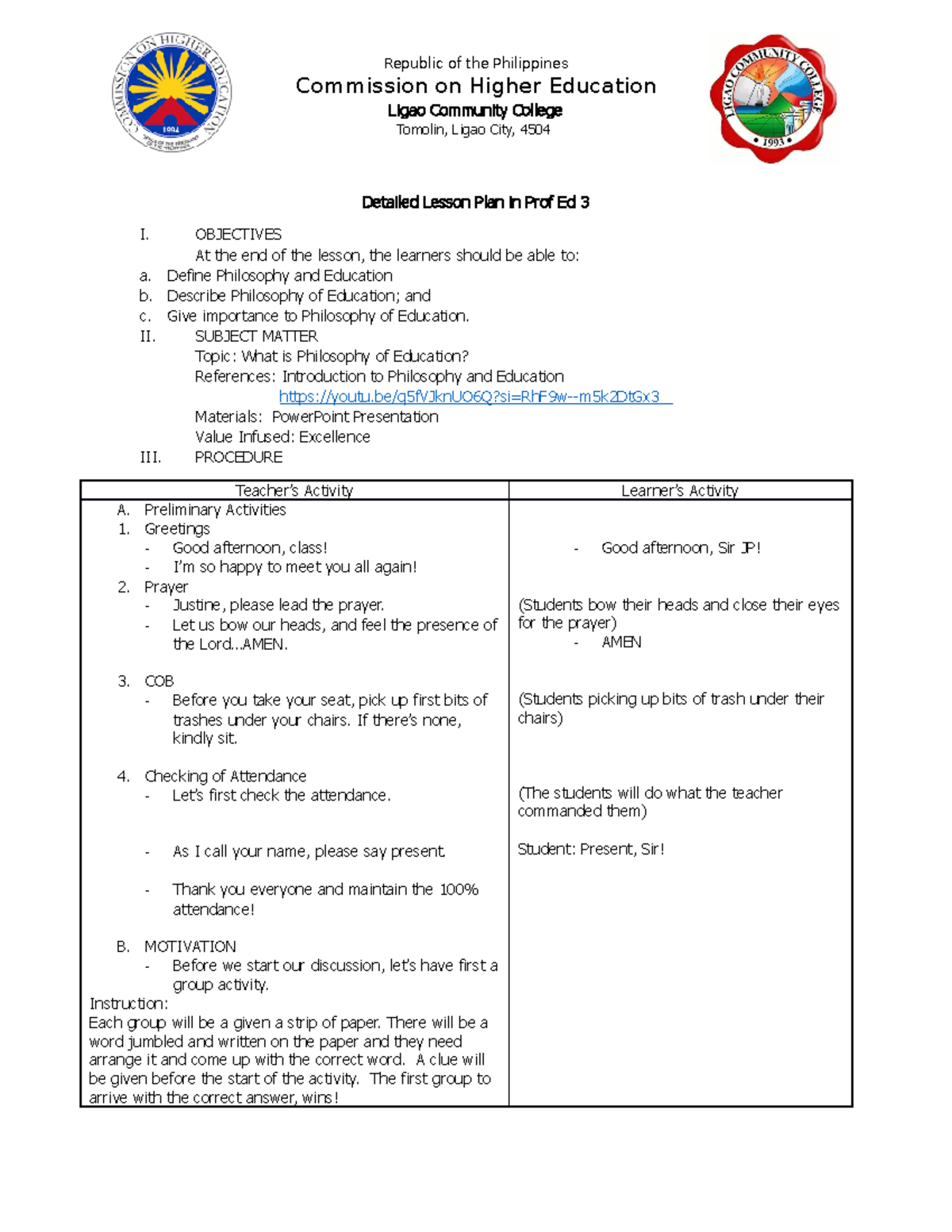 Detailed Lesson Plan in Prof Ed 3 - Commission on Higher Education Ligao Community College ...