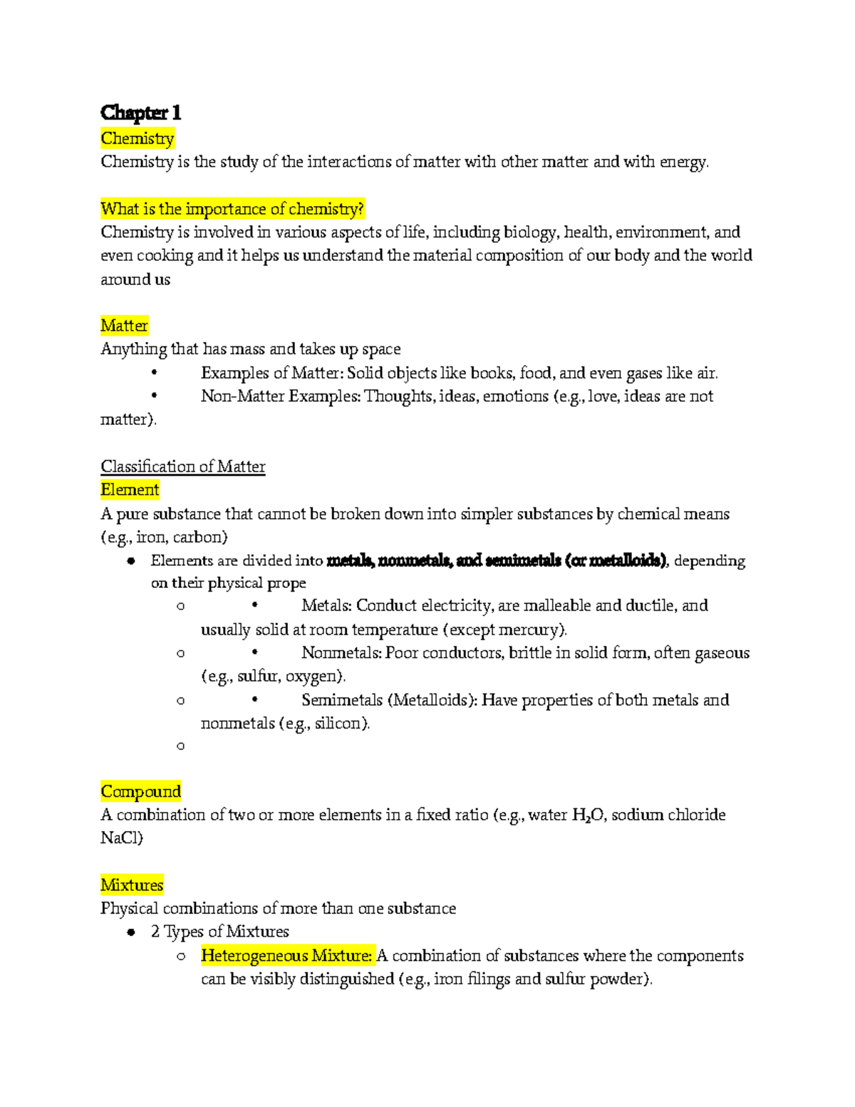 CHEM EXAM - This is a self-made study guide from chapters 1, 2, and ...