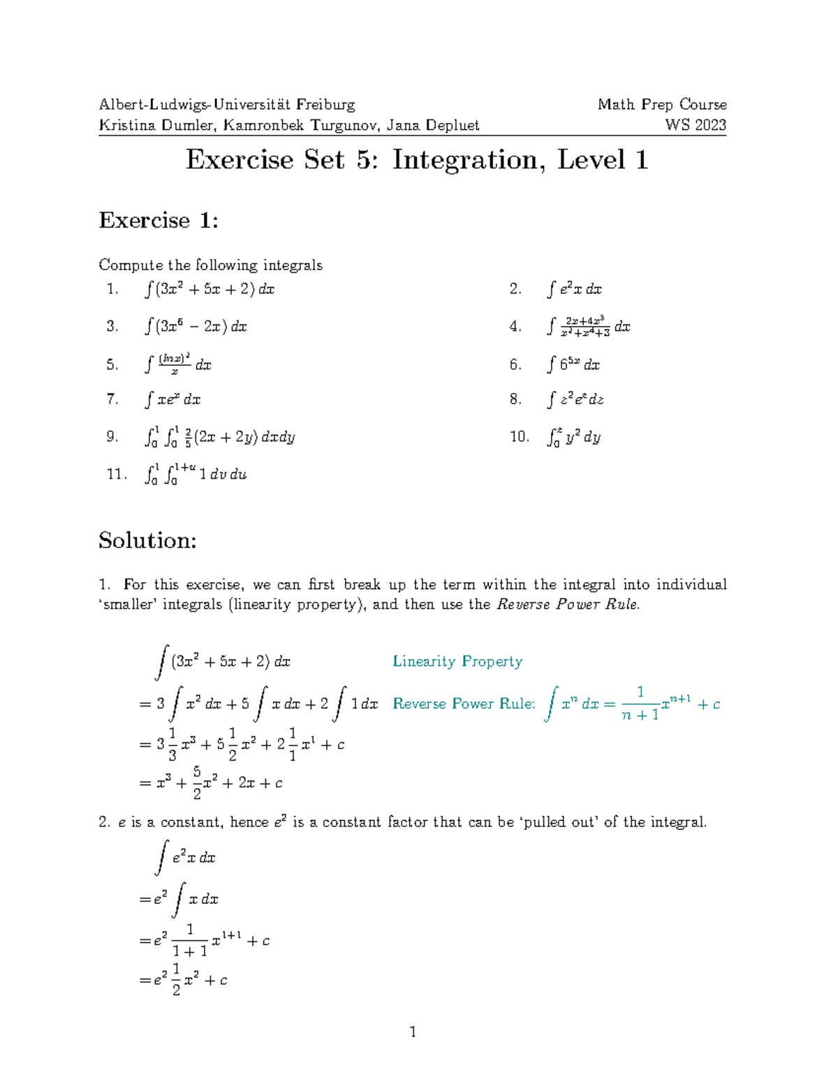 Integration Tutorial Level 1 Solution - Kristina Dumler, Kamronbek ...