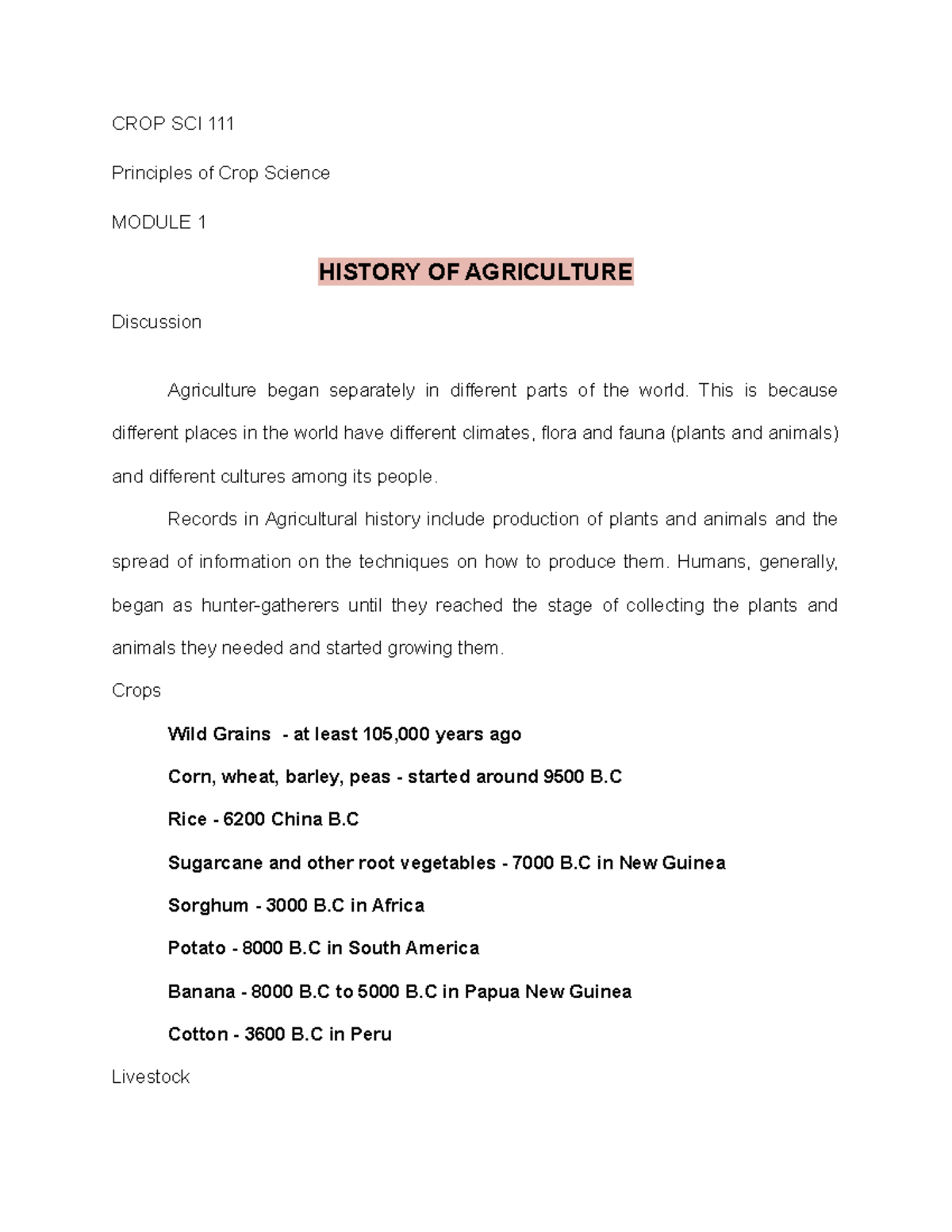 History OF Agriculture CROP Science CROP SCI 111 Module 1 Lesson 2 ...