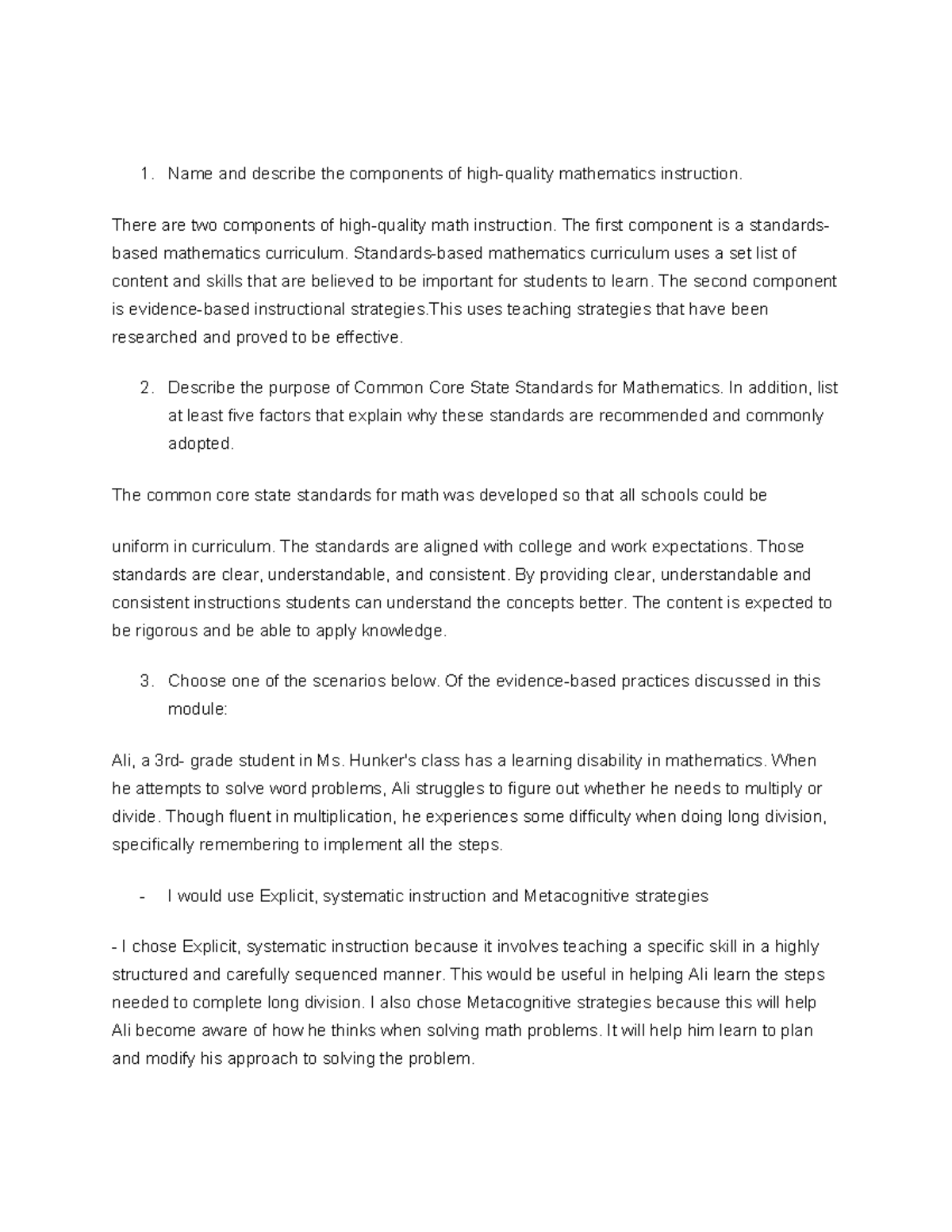 Mc Dole IRIS Assessment Math - Name and describe the components of high ...