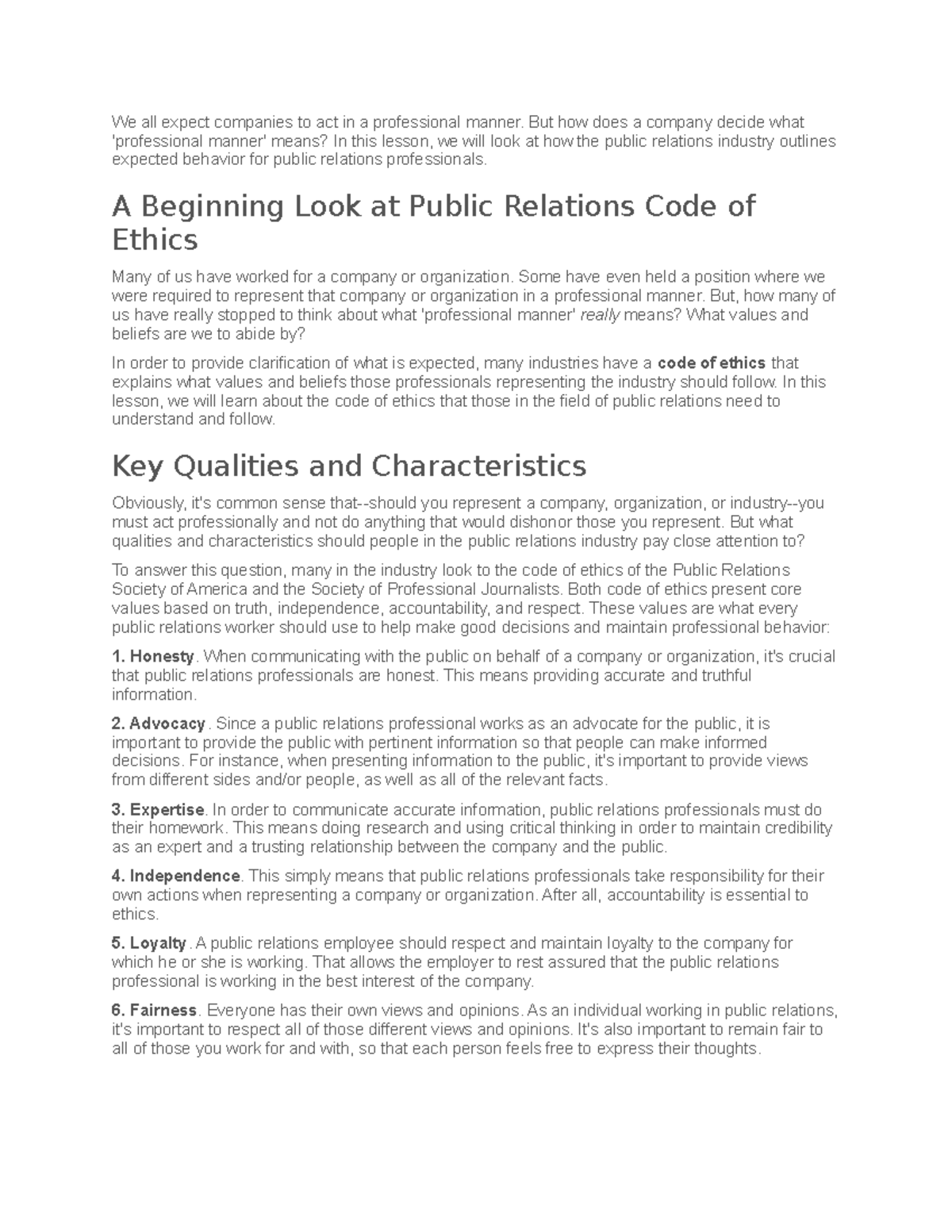 Pr ethics - We all expect companies to act in a professional manner ...