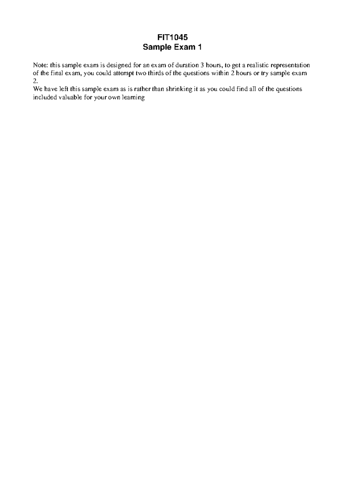 Sample Exam 1045 - FIT Sample Exam 1 Note: this sample exam is designed ...