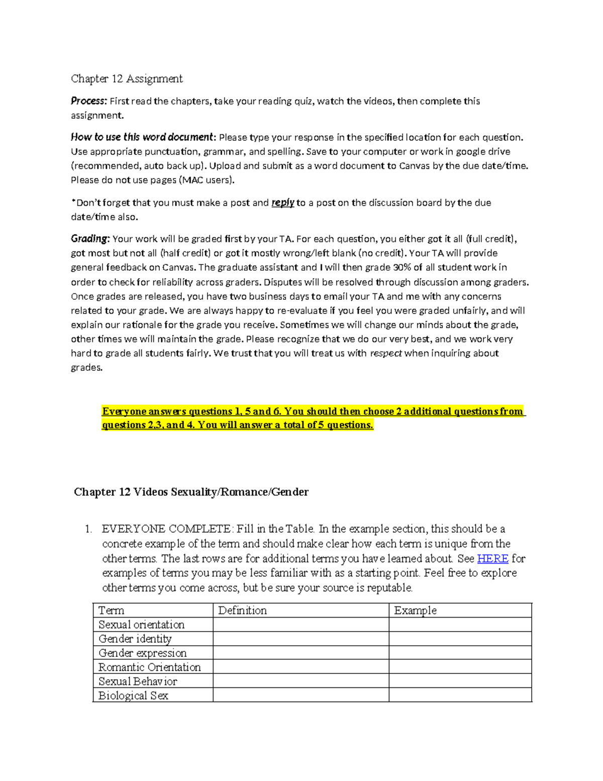 Chapter 12 assignment-fall24 - Chapter 12 Assignment Process: First read the chapters, take your ...