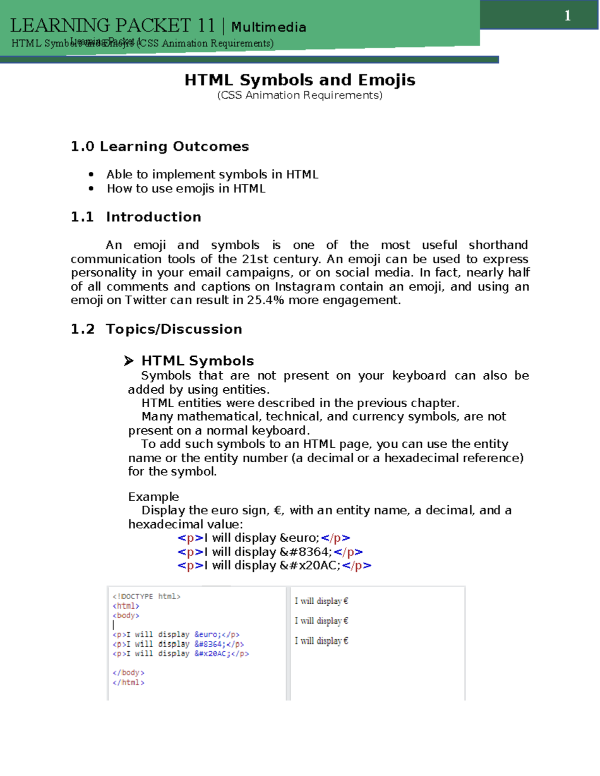 Packet 11 Lecture Html Symbols And Emojis Css Animation Requirements