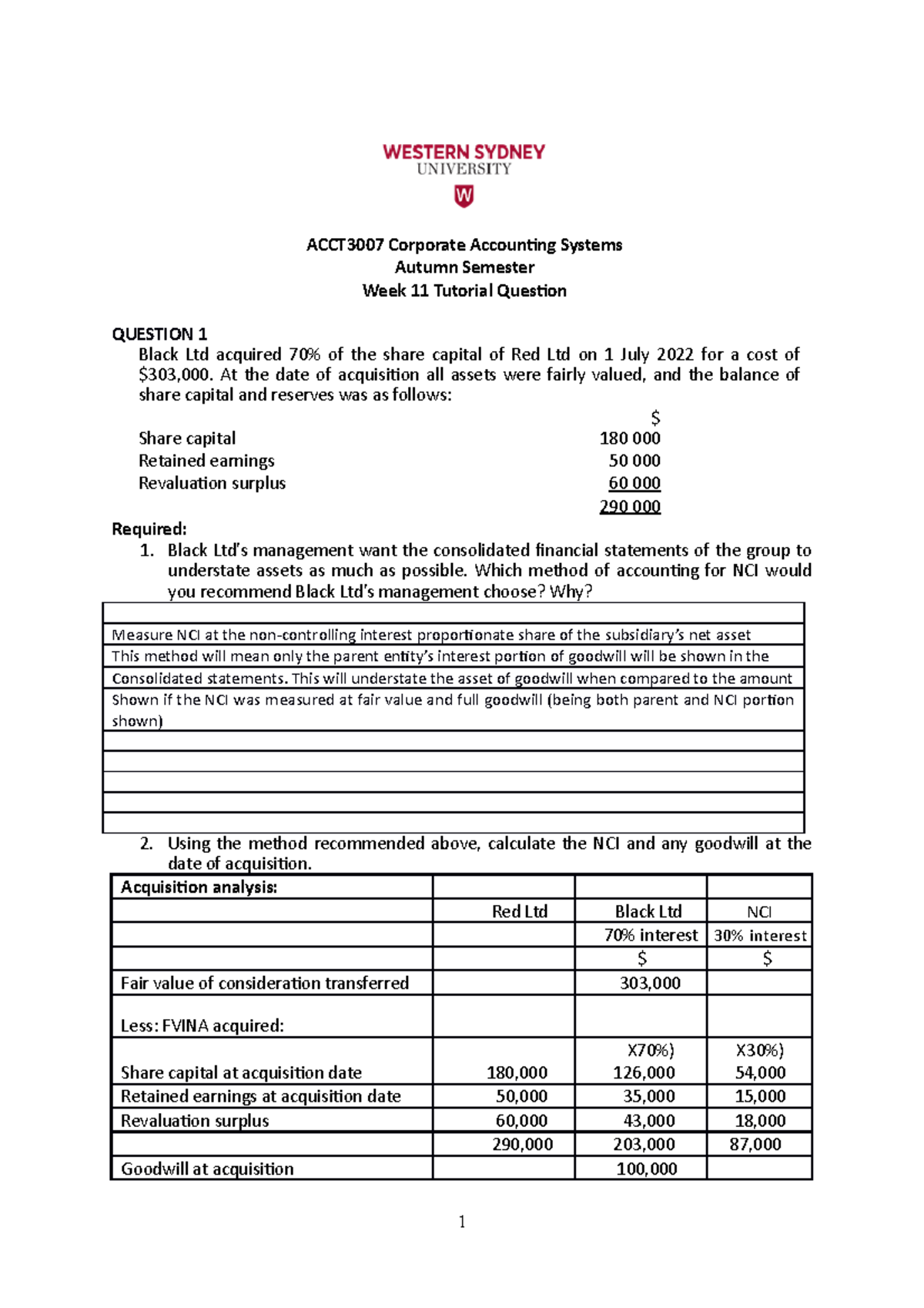 ACCT3007 Week 11 Tutorial Question - ACCT3007 Corporate Accounting ...