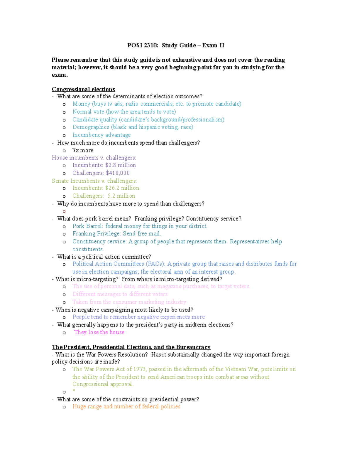 2310 - Review Guide for Test #2 (Spring '22) - POSI 2310: Study Guide ...