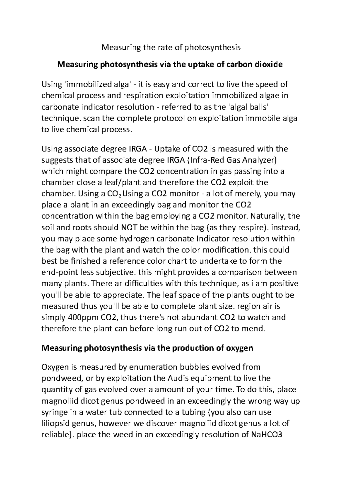 Measuring the rate of photosynthesis - Measuring the rate of ...