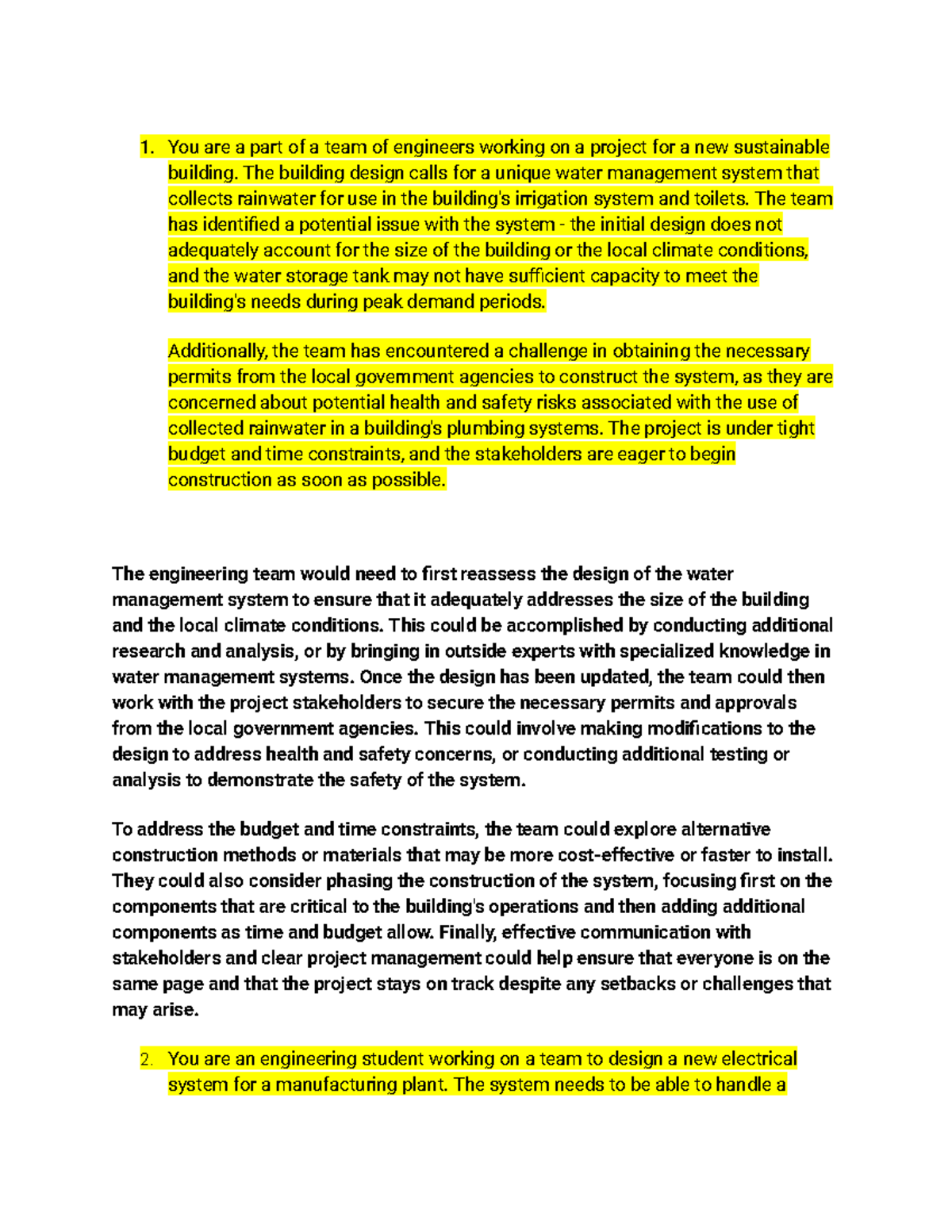 Introduction to Engineering EGGG101 Problem sets - You are a part of a ...