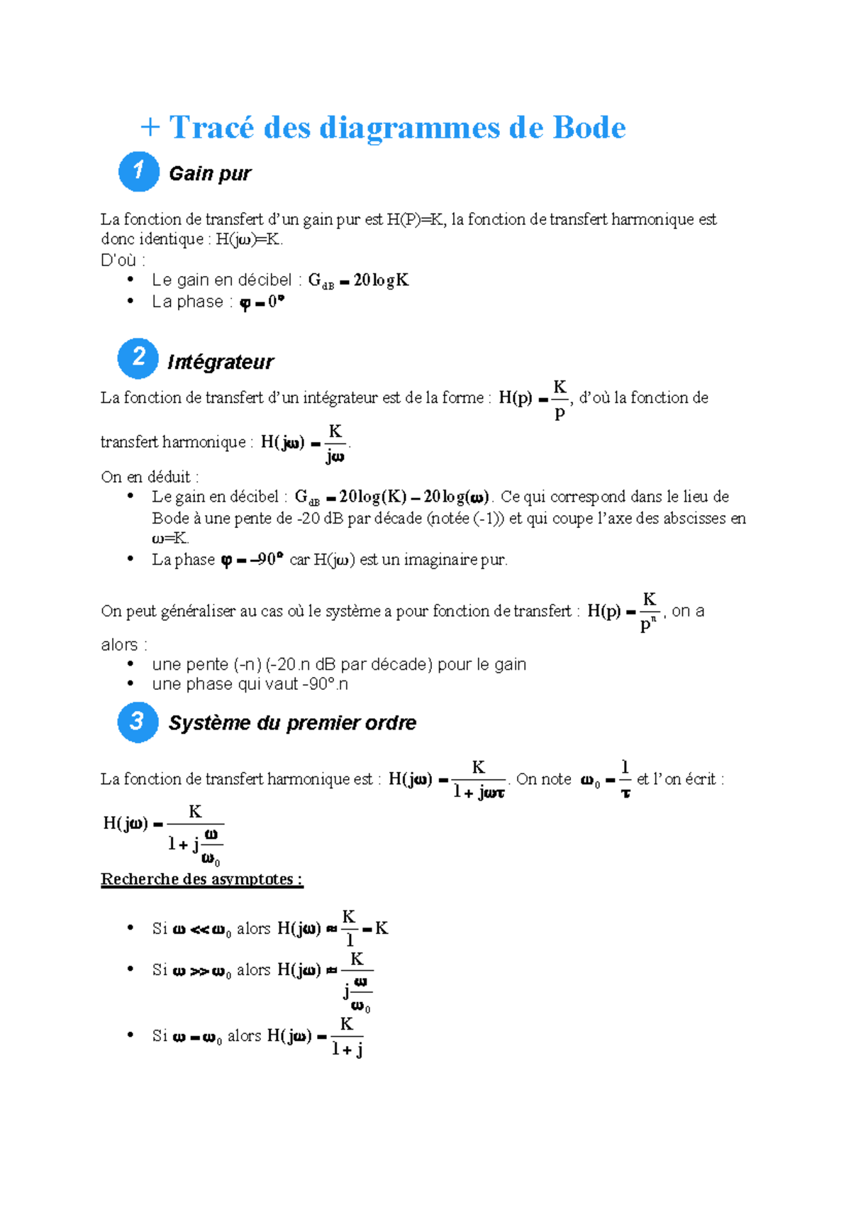 Tracé des diagrammes de Bode - D’où : - Le gain en décibel : GdB ...