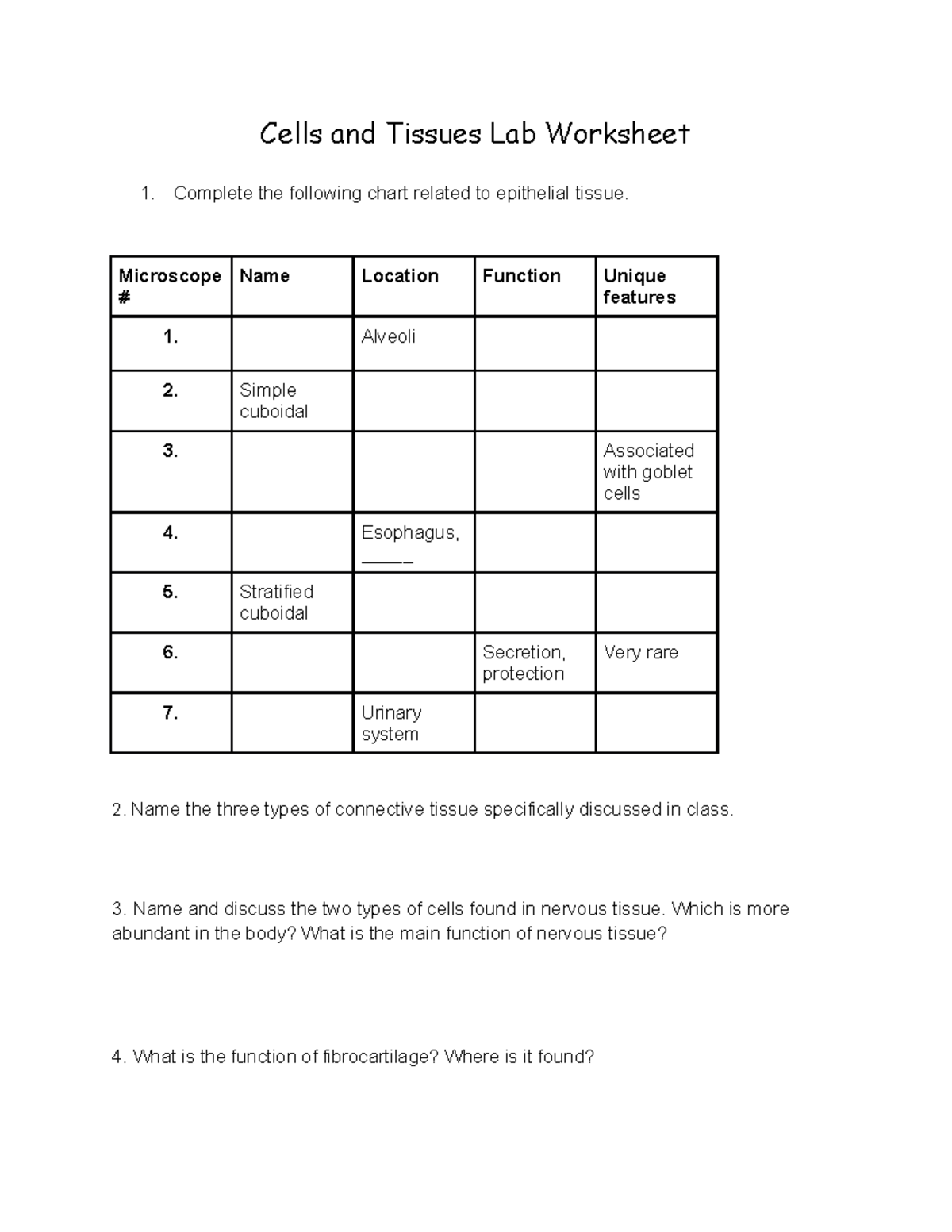 Cells Tissues Lab Group Worksheet FA20 - Cells and Tissues Lab ...
