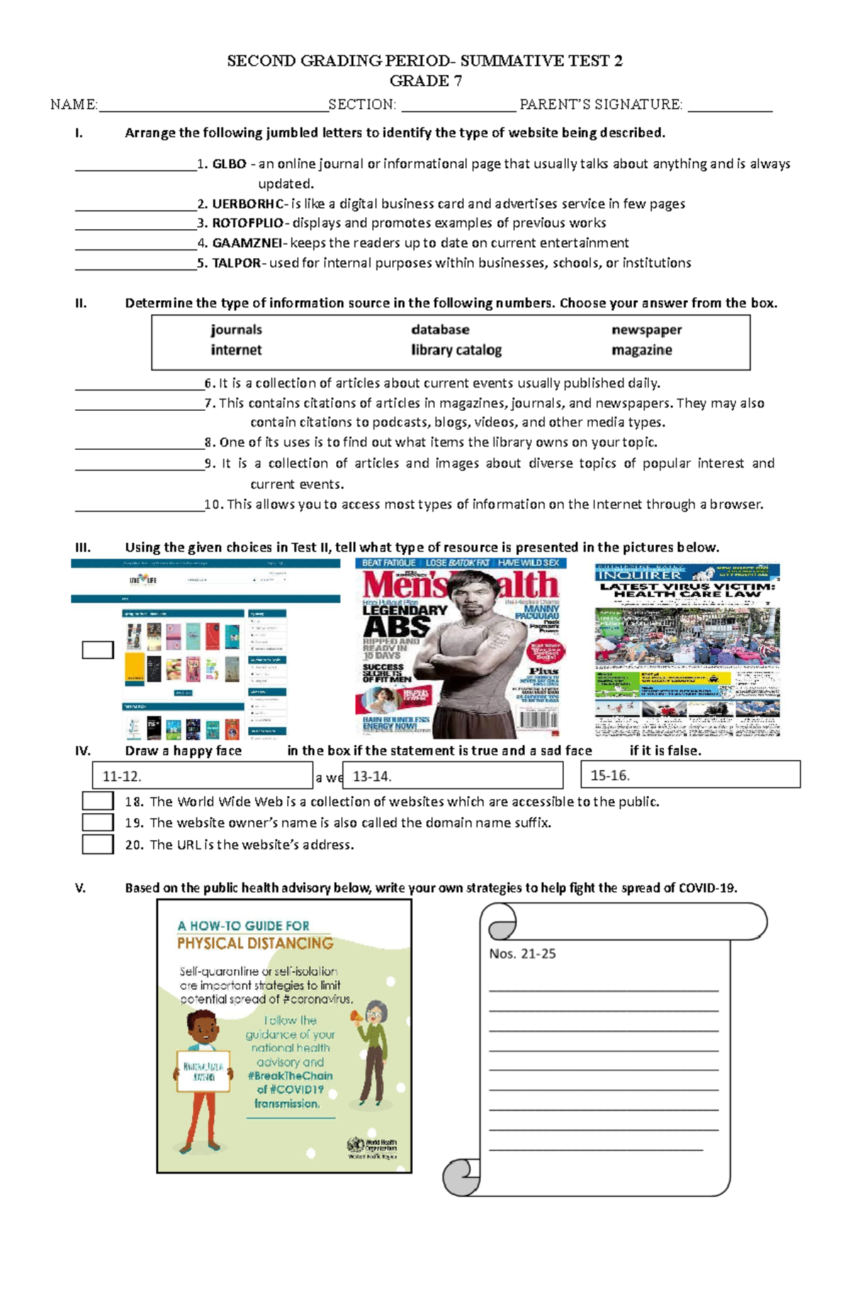 Summative Test - This test is anchored to K to 12 most essential ...