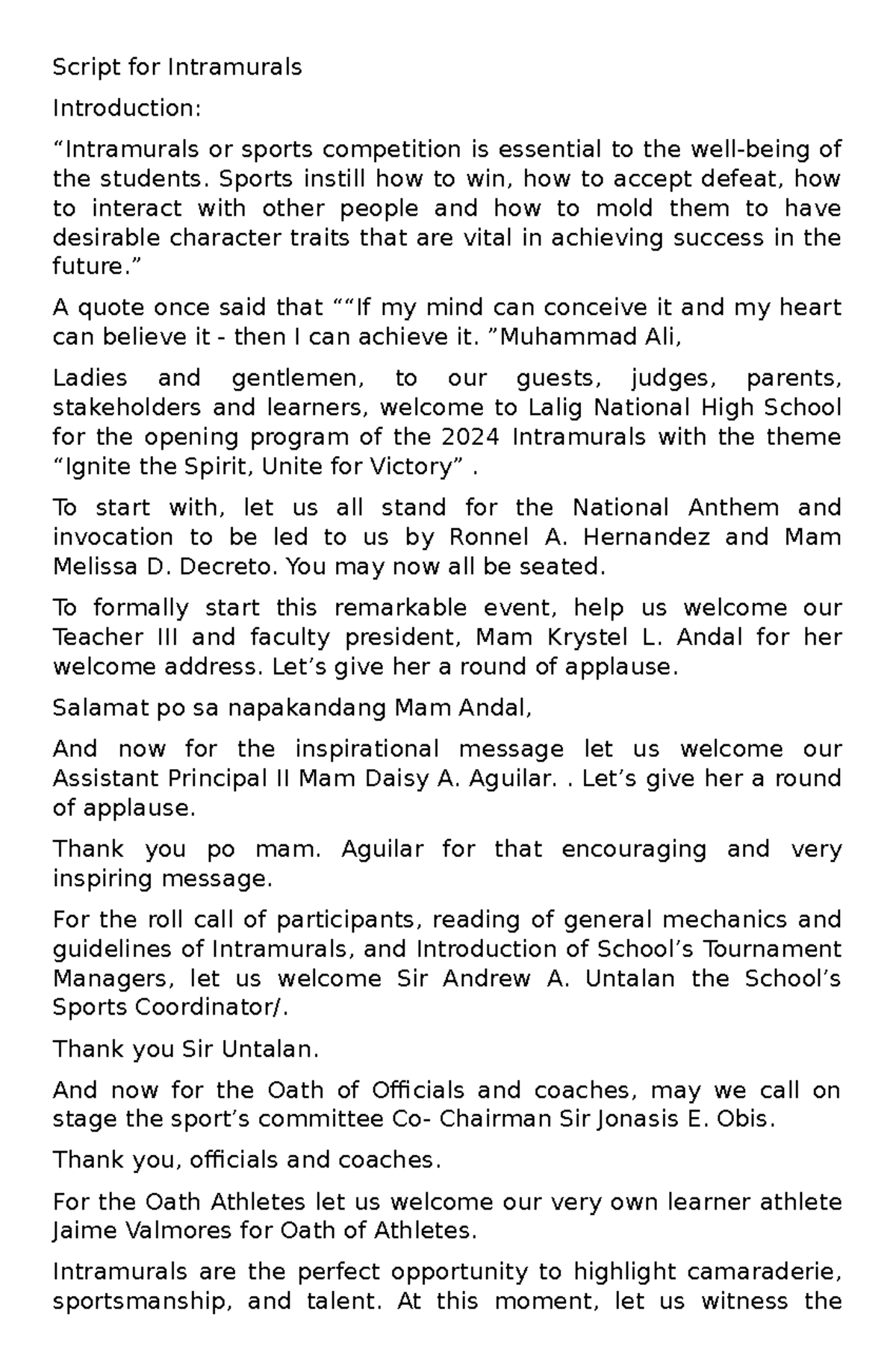 Script for Intramurals - Script for Intramurals Introduction ...