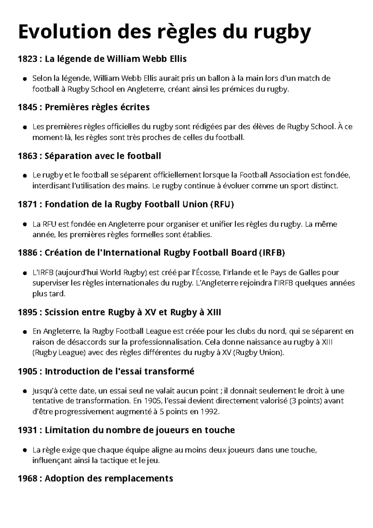 Evolution des règles du rugby - Evolution des règles du rugby 1823 : La ...