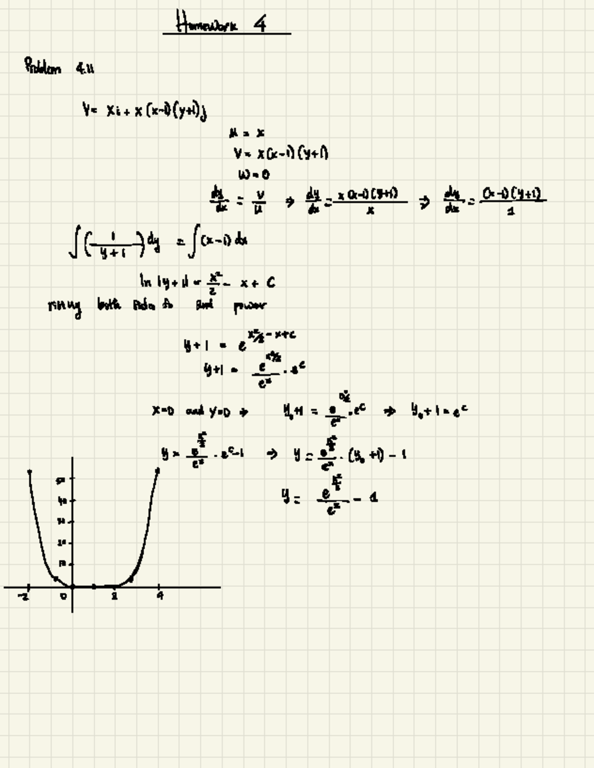 Homework 4 - Homework 4 Problem 4. X = xi+ x(x- )(y+ 1)j M = X v = x(x- 1)(y+ 1 W = 0 = =>a= xxx ...