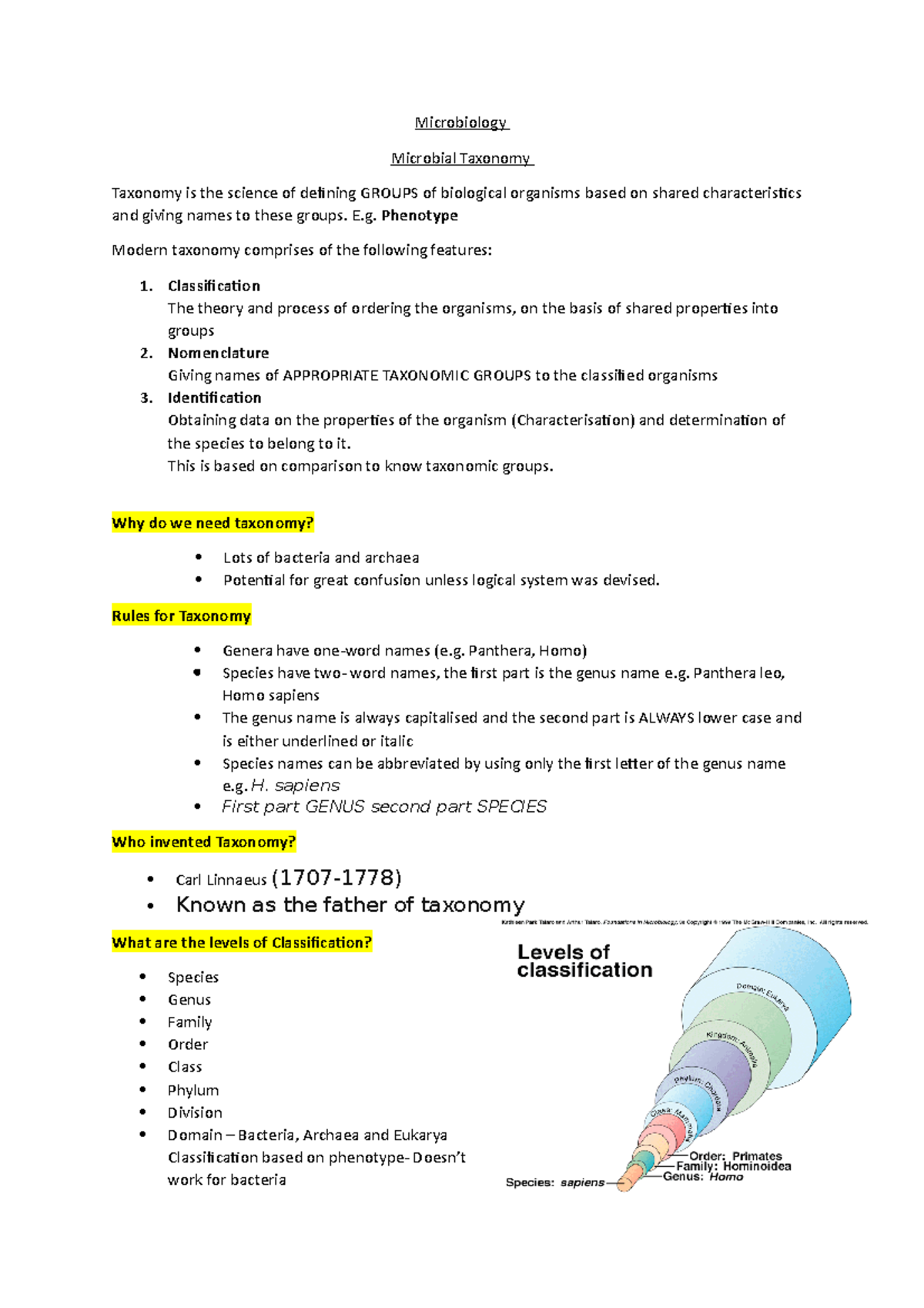 Microbal Taxonomy- Week 6 - Microbiology Microbial Taxonomy Taxonomy is ...