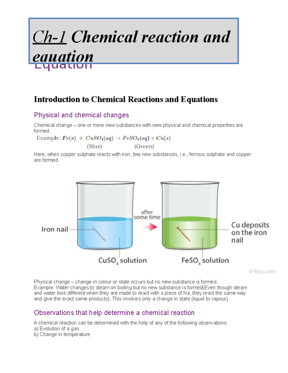 Chemical reaction and equation - Ch- 1 Chemial reaction and Equation ...