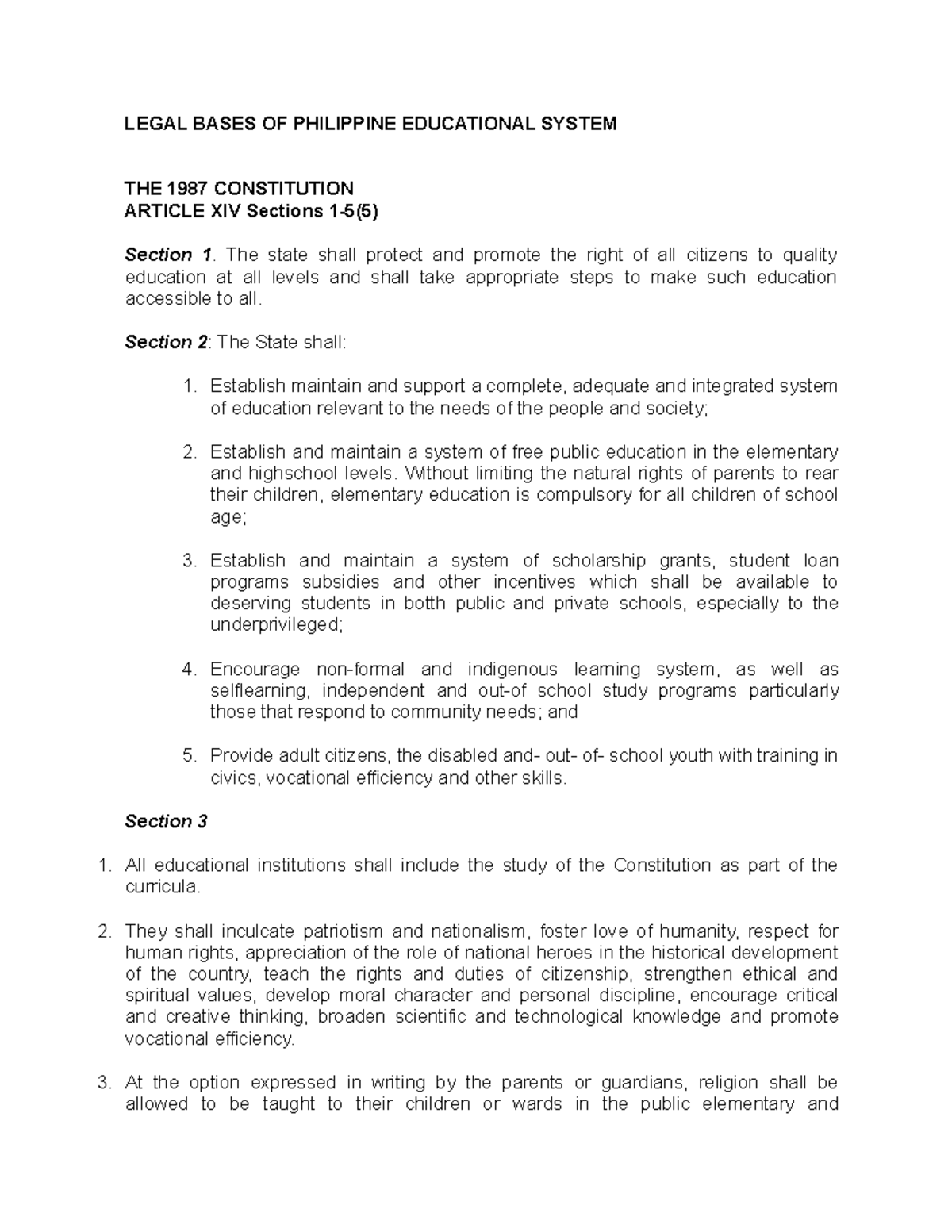 Legal Bases OF Philippine Educational System - LEGAL BASES OF PHILIPPINE EDUCATIONAL SYSTEM THE ...