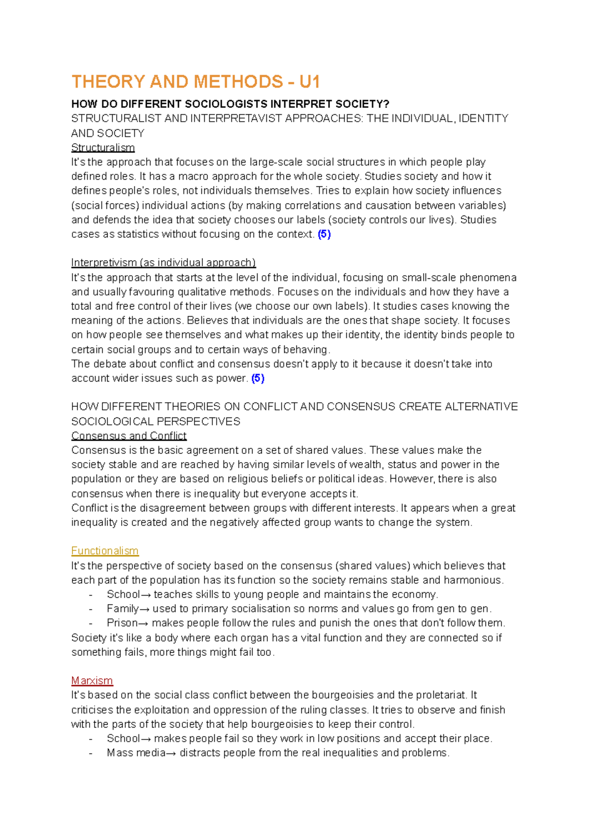 Sociology - Resumen Sociologia - THEORY AND METHODS - U HOW DO ...