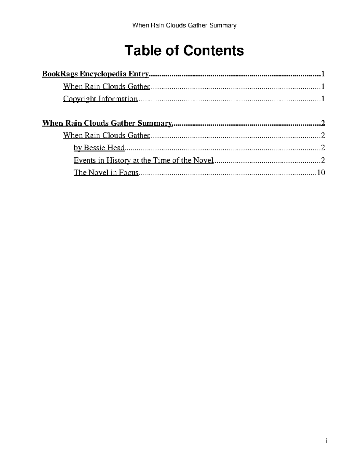Notes-3 - notes - Table of Contents BookRags Encyclopedia - Studocu