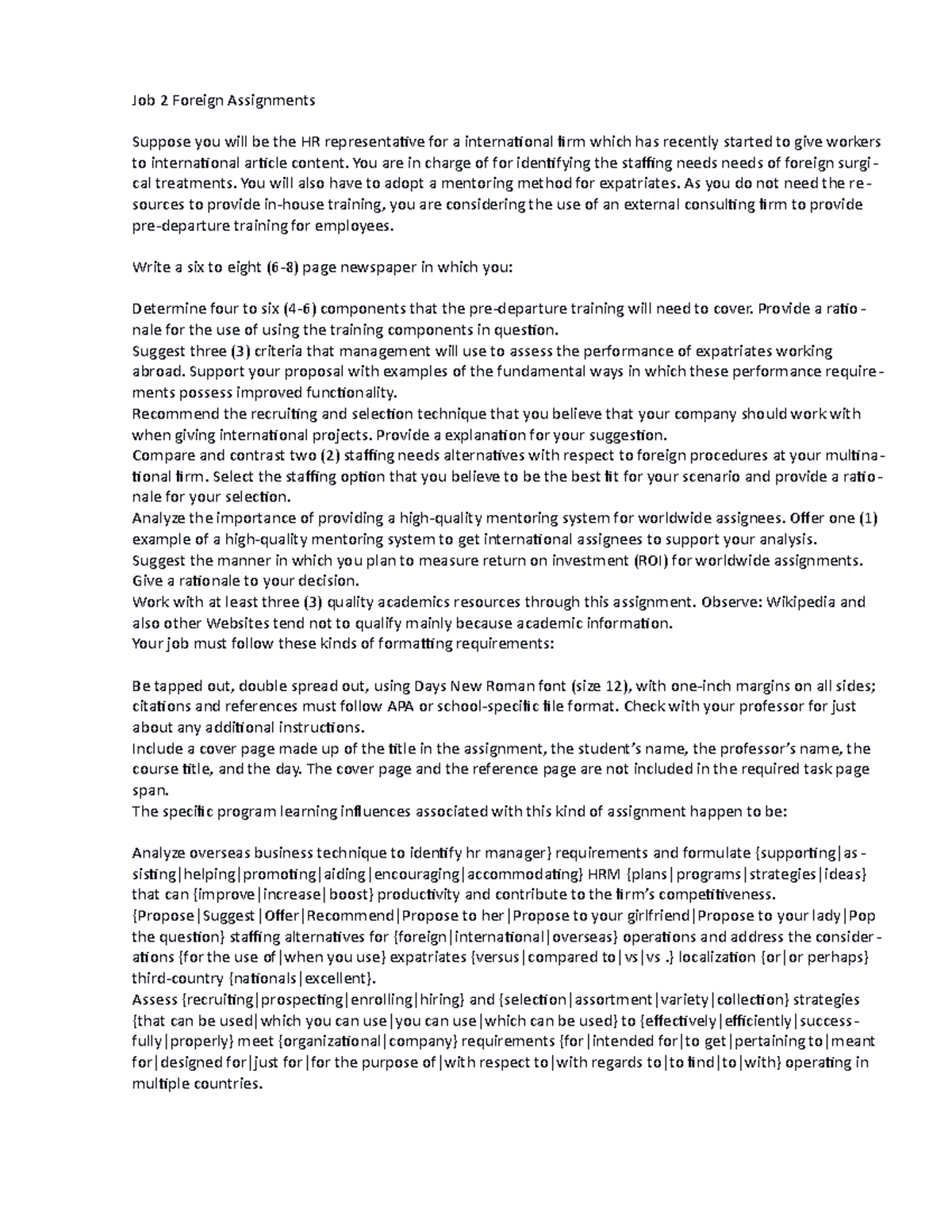 Assignment 2 International Assignments 1 - Job 2 Foreign Assignments ...