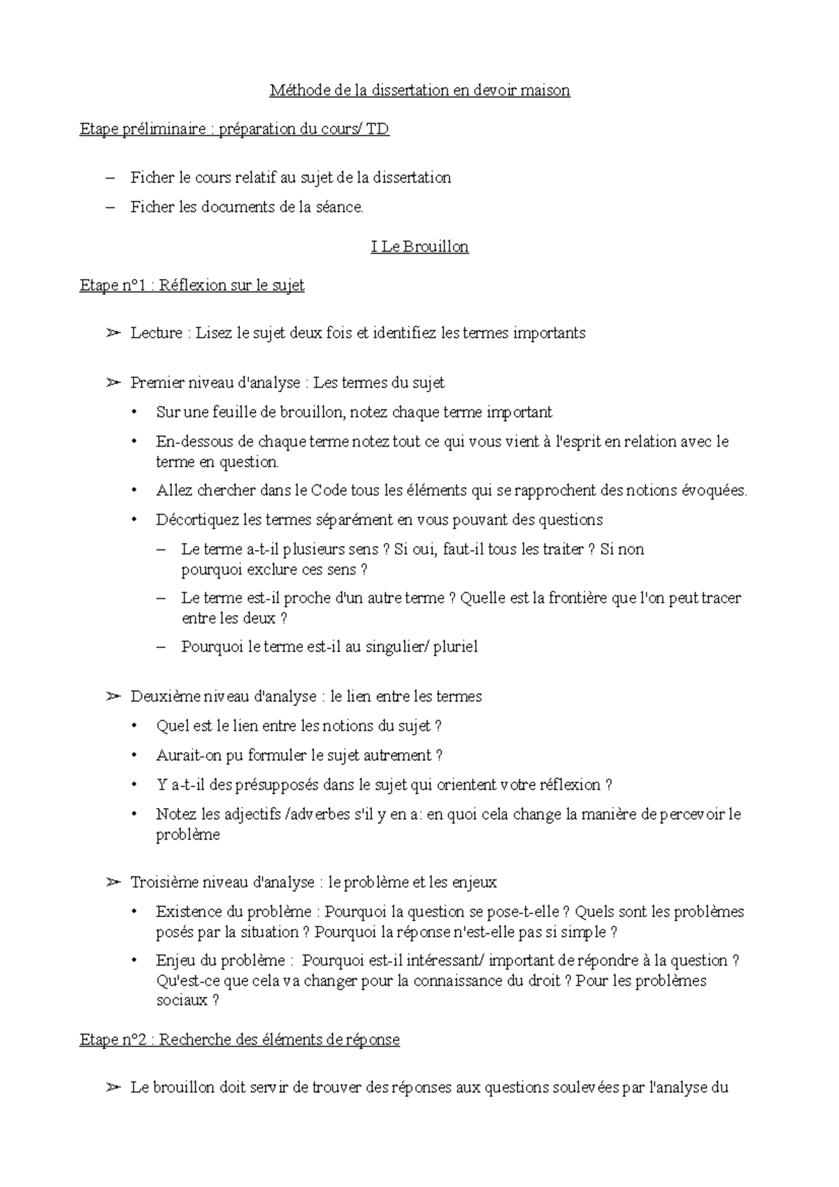 Dissertation - I Le Brouillon Etape n°1 : Réflexion sur le sujet ...