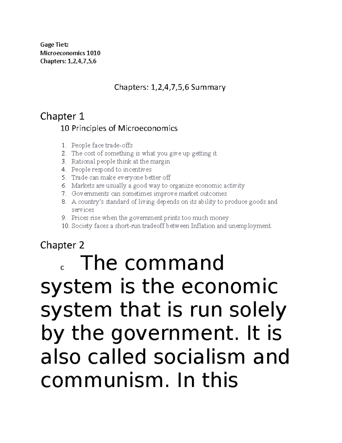 Intro to microeconomics summary of chapters 1-7 - ECON 1010 - UCCS ...