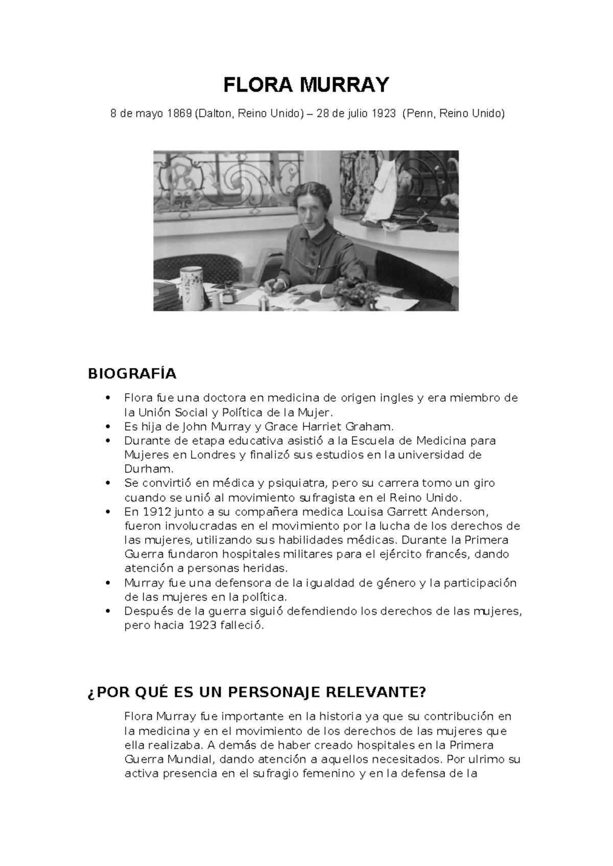 Flora Murray - FLORA MURRAY 8 de mayo 1869 (Dalton, Reino Unido) – 28 ...