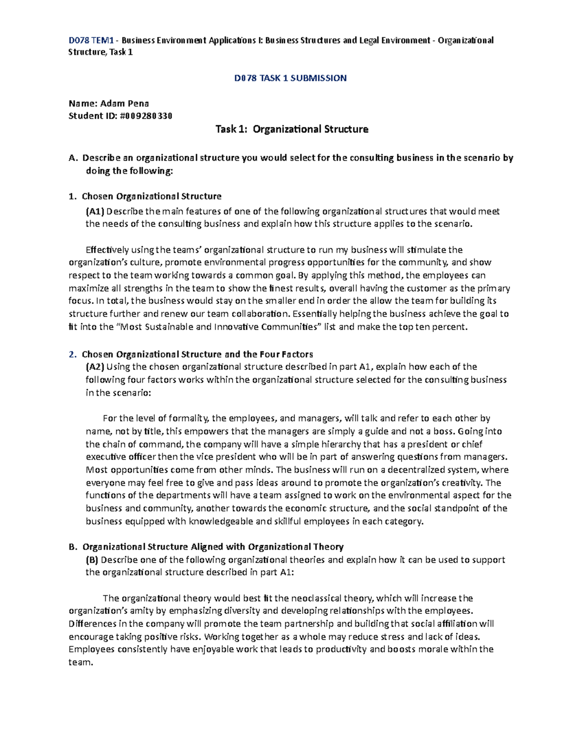 Task 1 Of QHT1 Essay info - D078 TEM1 - Business Environment ...