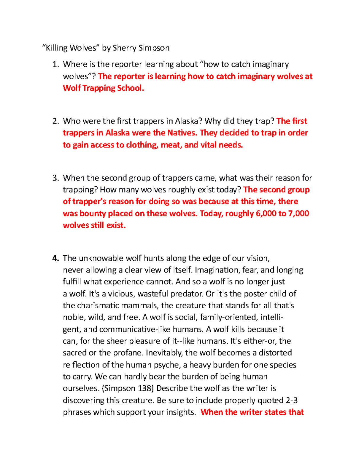 Killing Wolves Quiz - “Killing Wolves” by Sherry Simpson Where is the ...