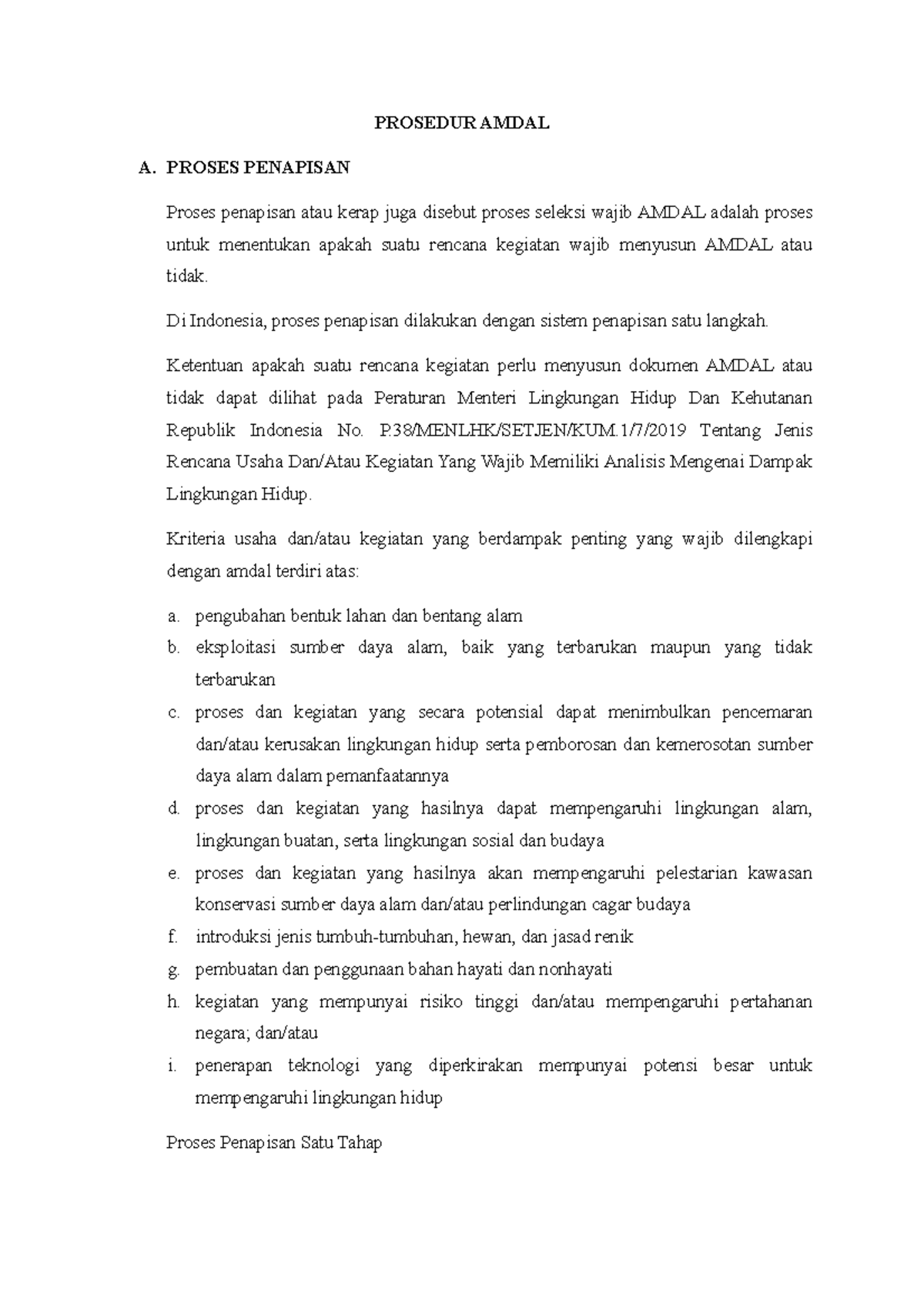 2. Prosedur Amdal - Lecture Note - PROSEDUR AMDAL A. PROSES PENAPISAN ...