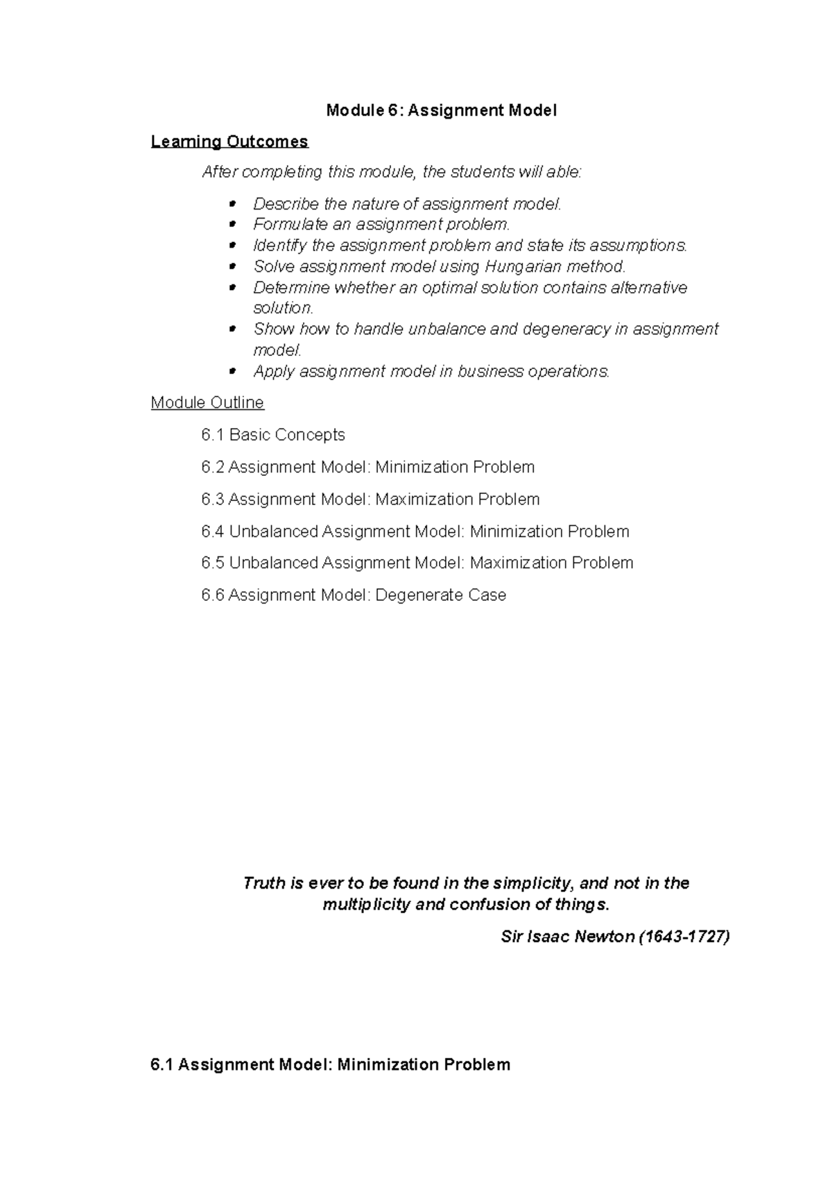 Acctg module 6 ms - Module 6: Assignment Model Learning Outcomes After ...