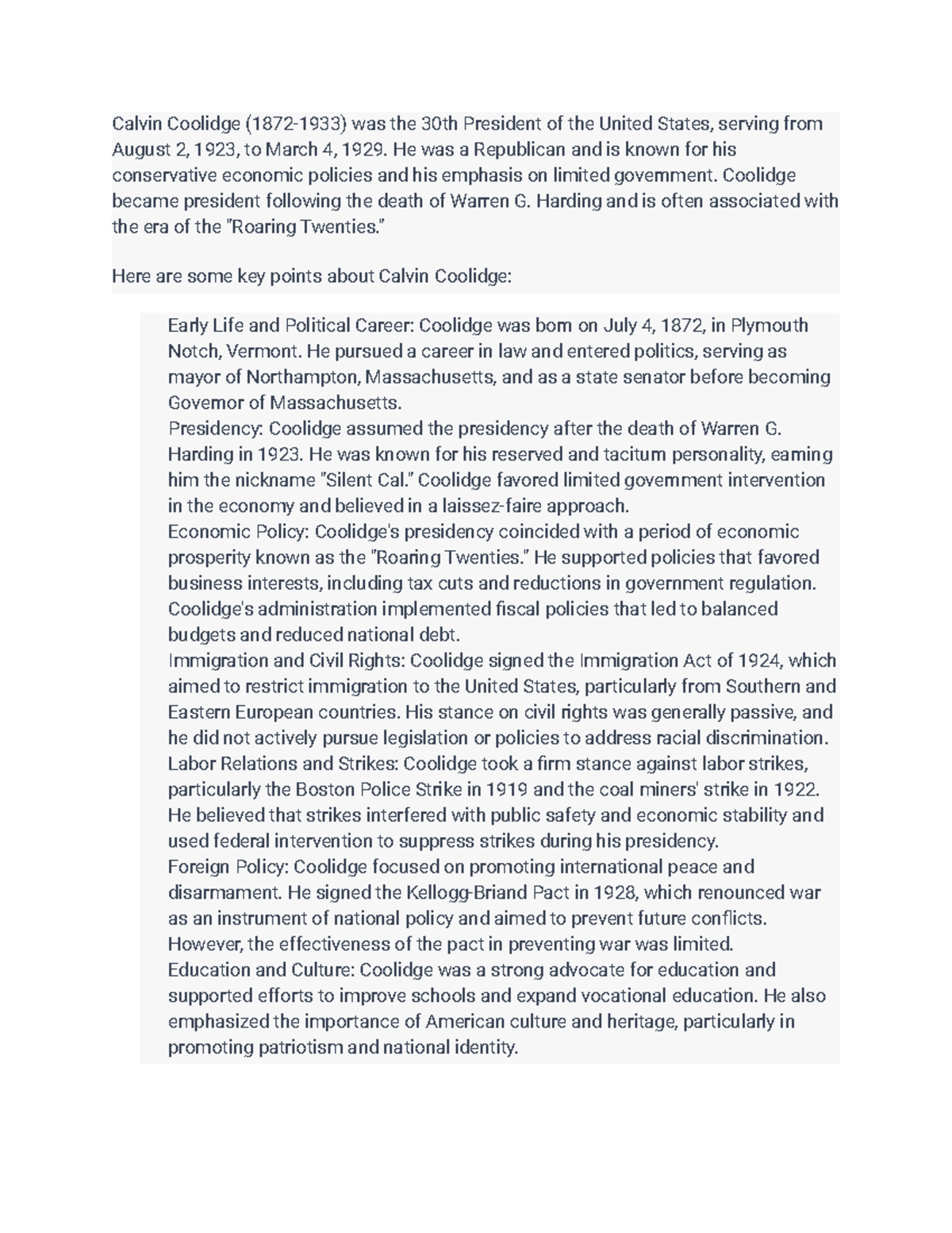 Calvin Coolidge - He was a Republican and is known for his conservative ...