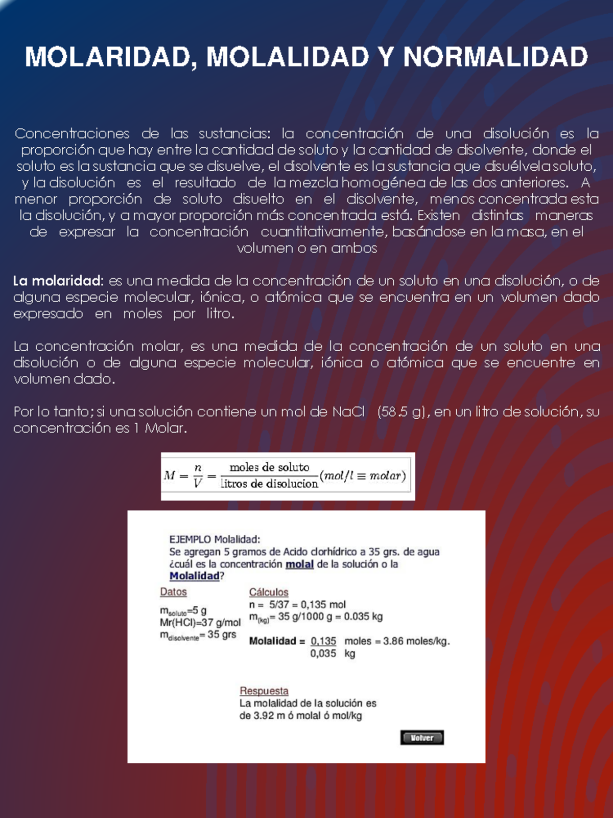 Investigacion - Investigación de Química - MOLARIDAD, MOLALIDAD Y ...