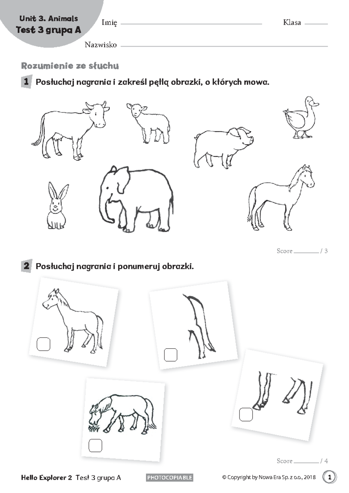 Ang - Imię Klasa Nazwisko Hello Explorer 2 Test 3 grupa A PHOTOCOPIABLE ...