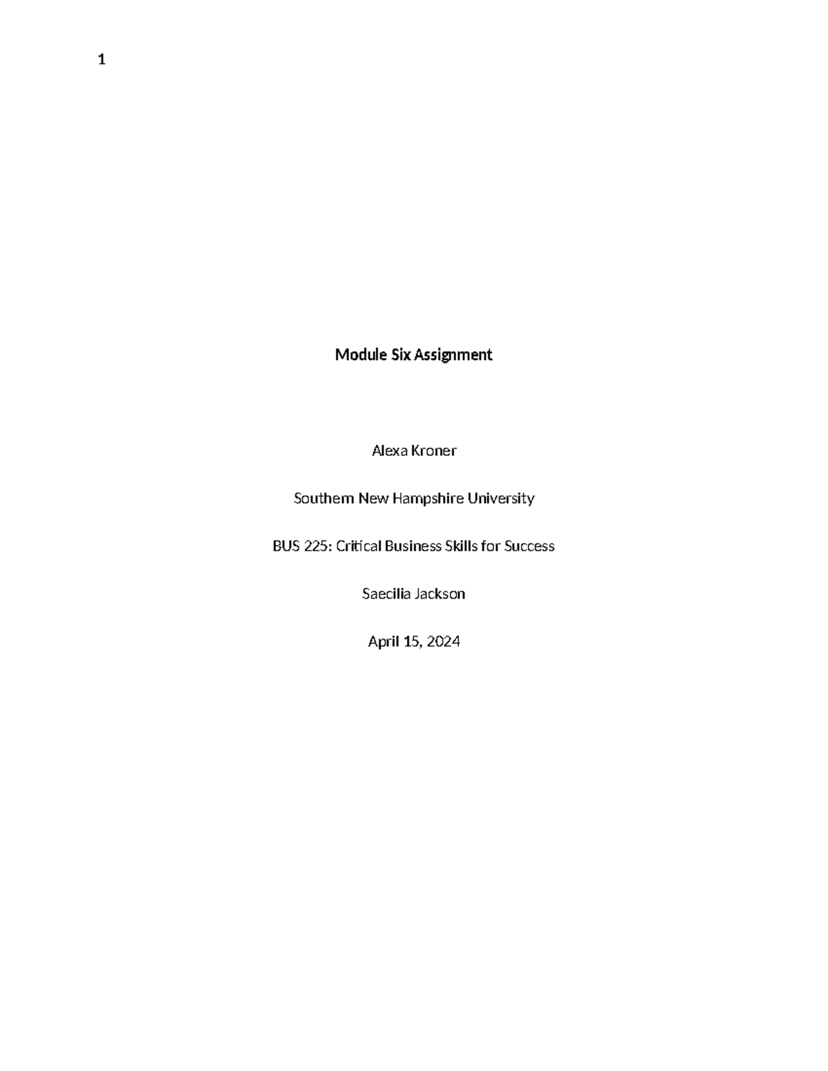 BUS225 Module Six Assignment - 1 Module Six Assignment Alexa Kroner ...