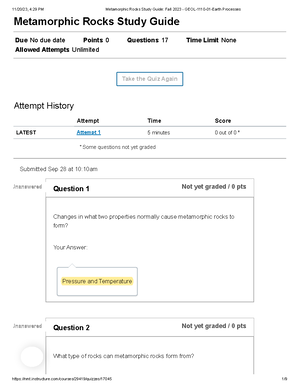 Earth History Through Time Study Guide Fall 2023 - GEOL-1110-01-Earth ...
