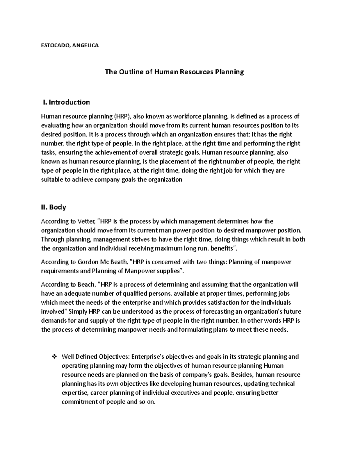 THE- Outline-OF-HR- Planning Estocado-Angelica - ESTOCADO, ANGELICA The ...