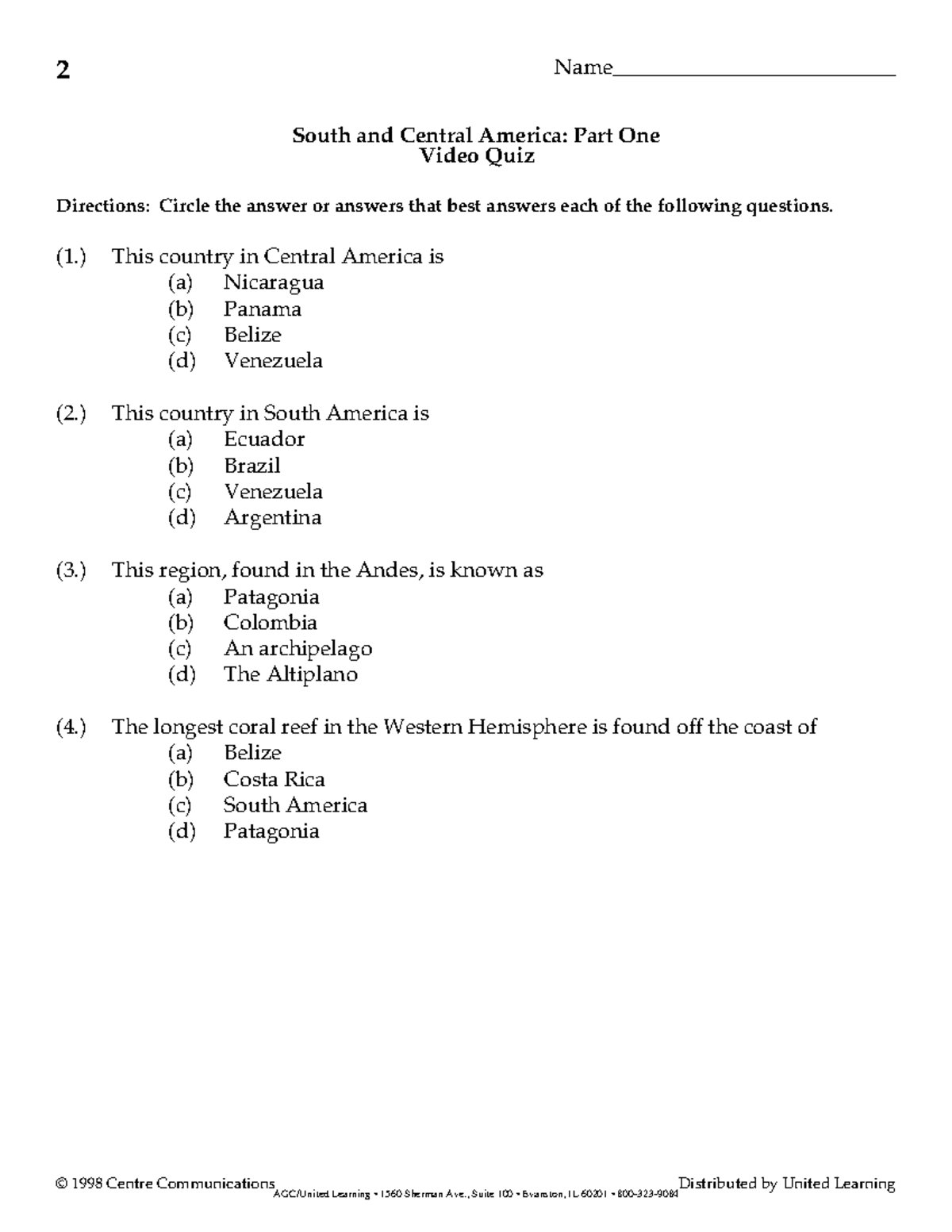 DIscovery Education South America Activity - © 1998 Centre ...