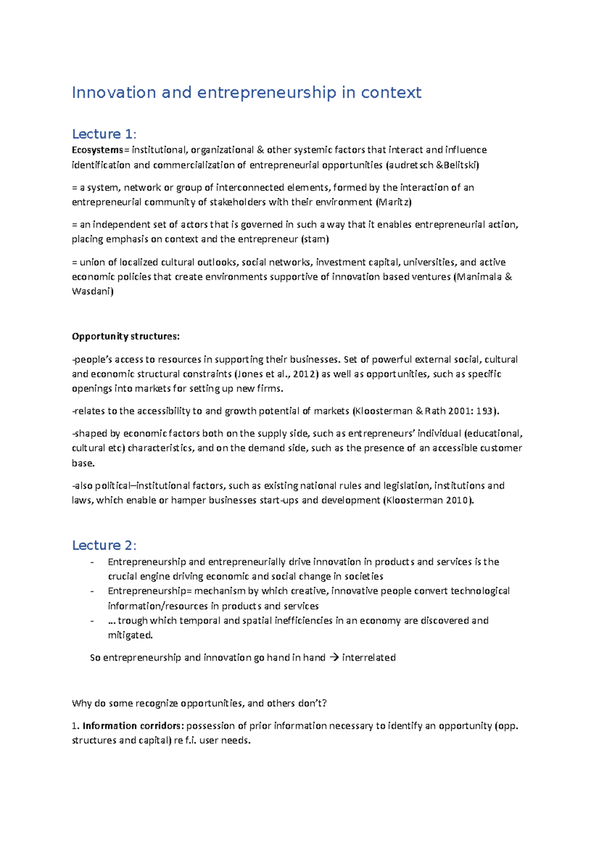 I&E in context summary - samenvatting - Innovation and entrepreneurship ...