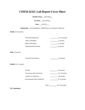 Lab report guide 2211L - Rubric for labs. - CHEM 2211L Lab Report Guide ...