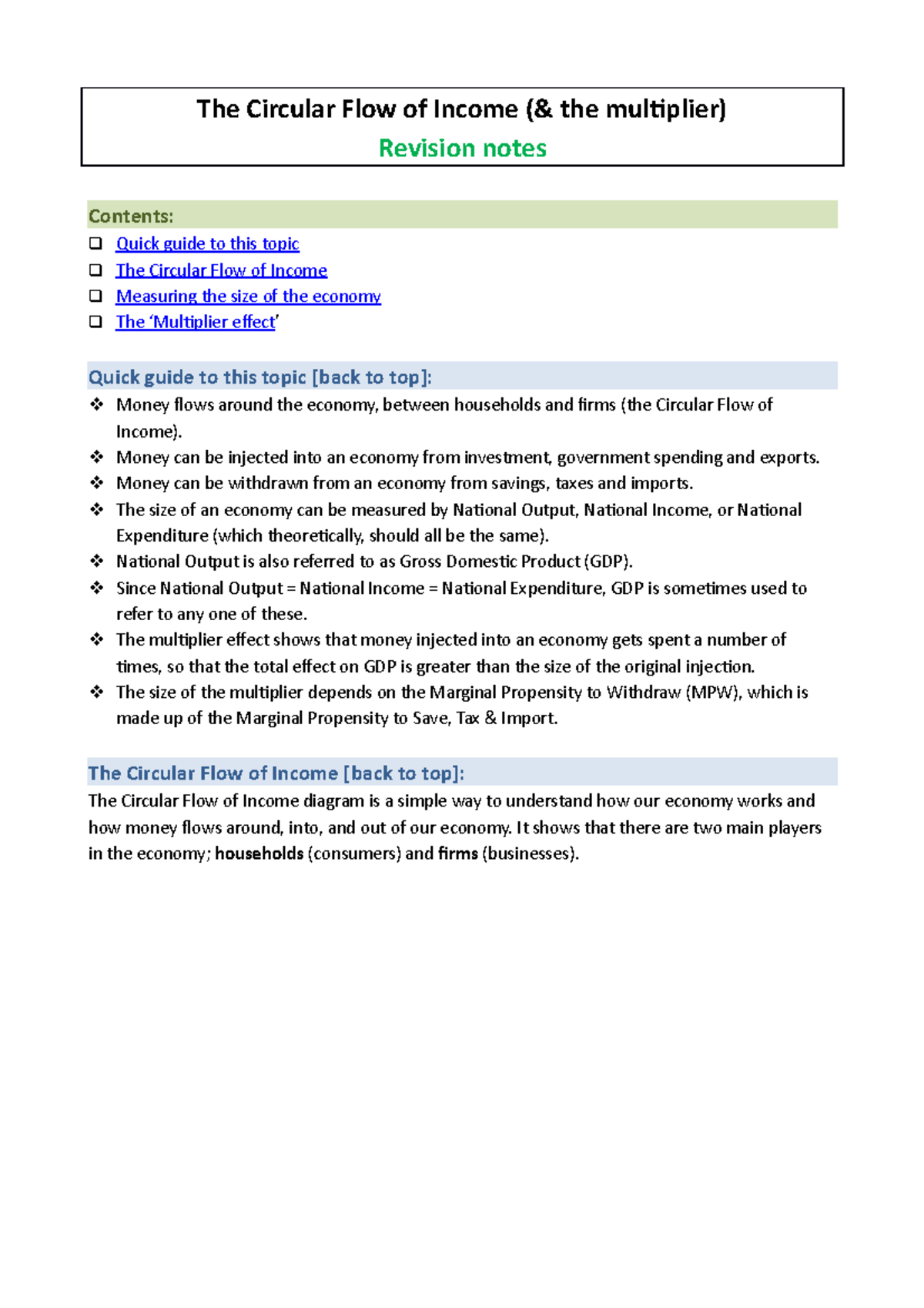 Circular Flow Revision Notes - The Circular Flow of Income (& the ...