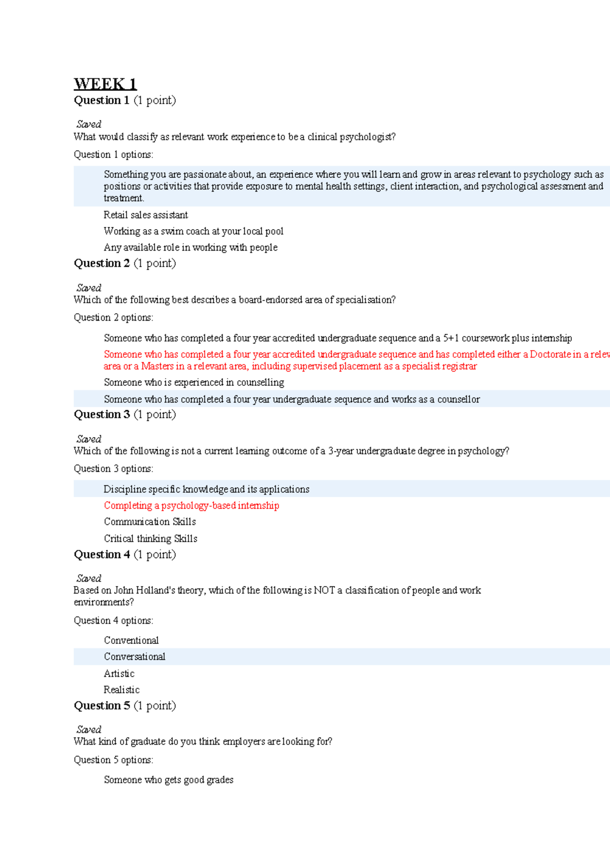 HPS105 quiz revision - WEEK 1 Question 1 (1 point) Saved What would classify as relevant work ...