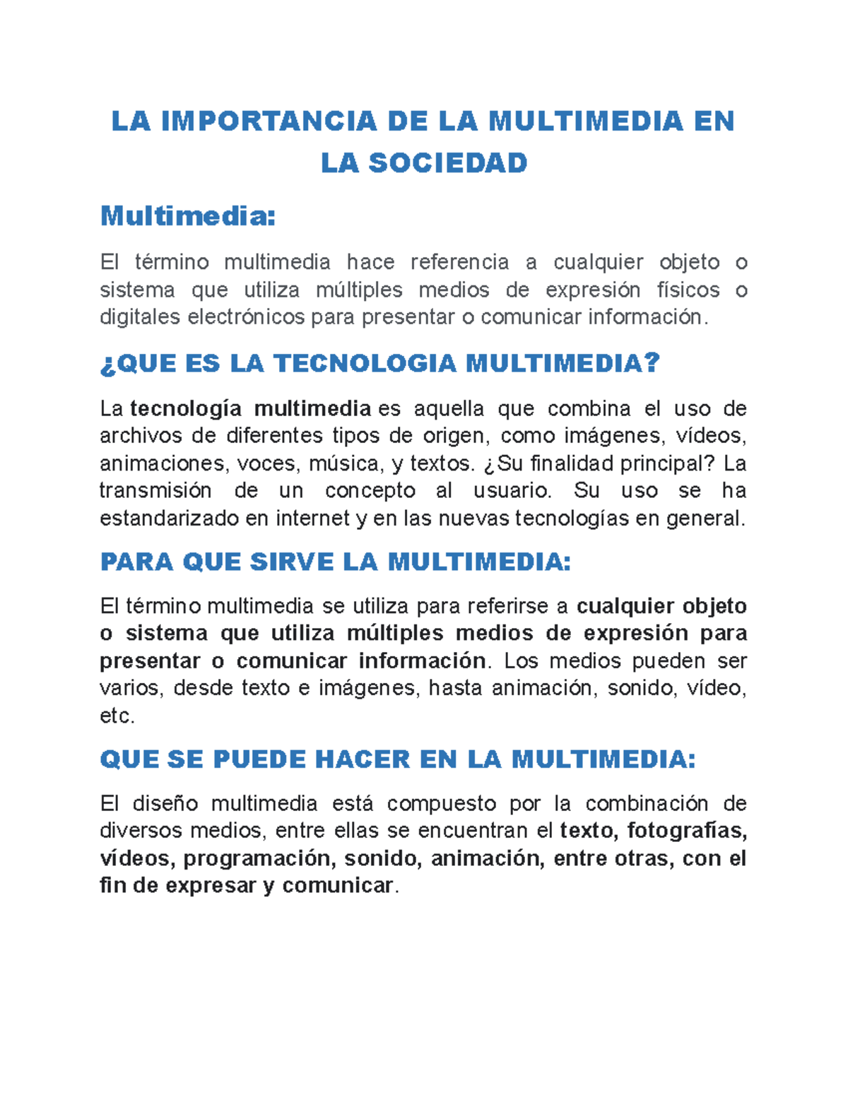 importancia de la mulmedia - LA IMPORTANCIA DE LA MULTIMEDIA EN LA ...