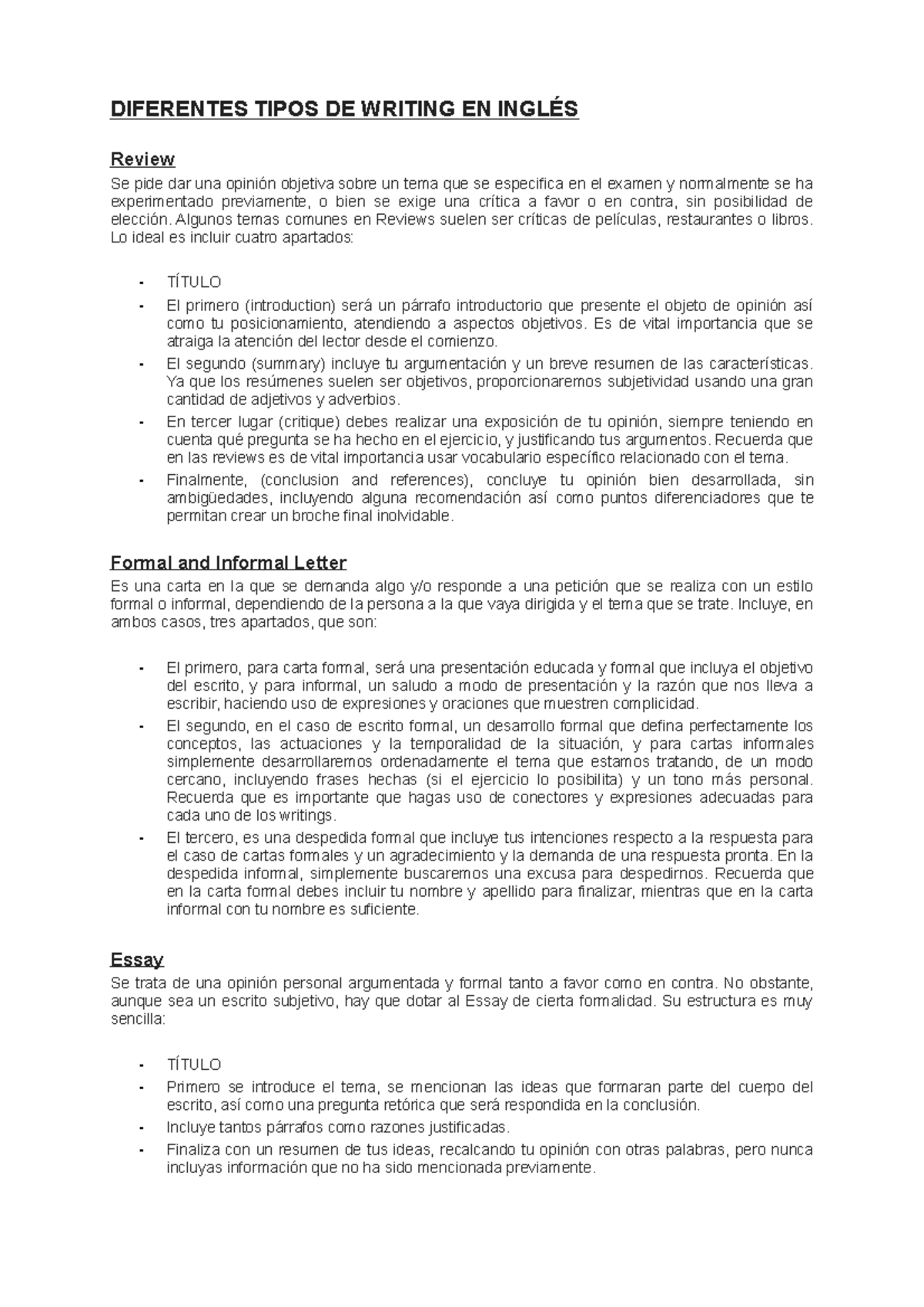 Writing Styles AND Techniques - DIFERENTES TIPOS DE WRITING EN INGLÉS ...
