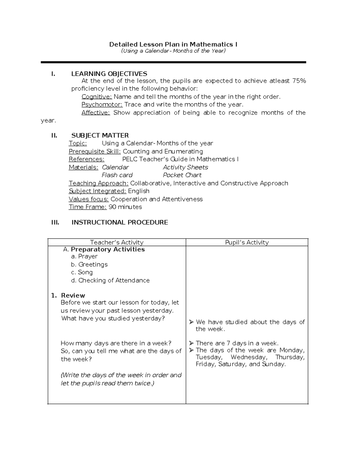 Detailed Lesson PLAN IN Mathematics 1 do - Detailed Lesson Plan in ...