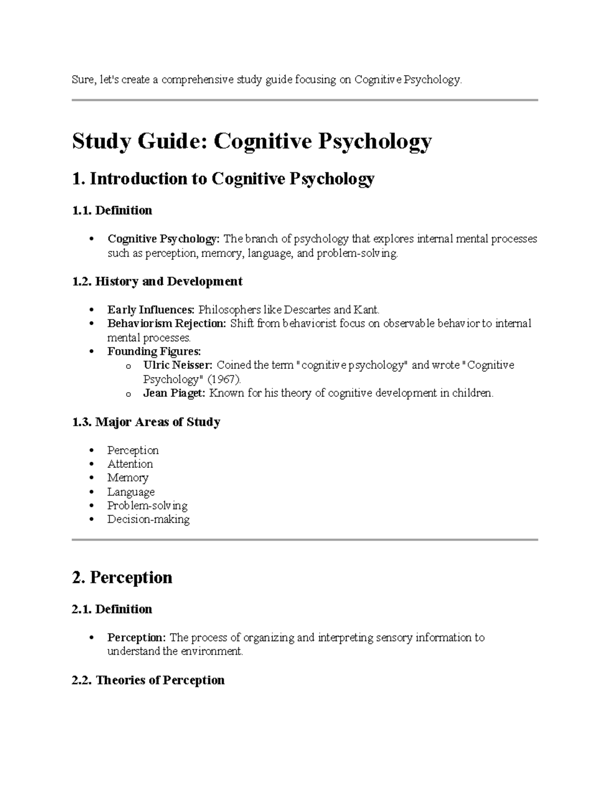 Guide to cognitive pyschology - Sure, let's create a comprehensive ...
