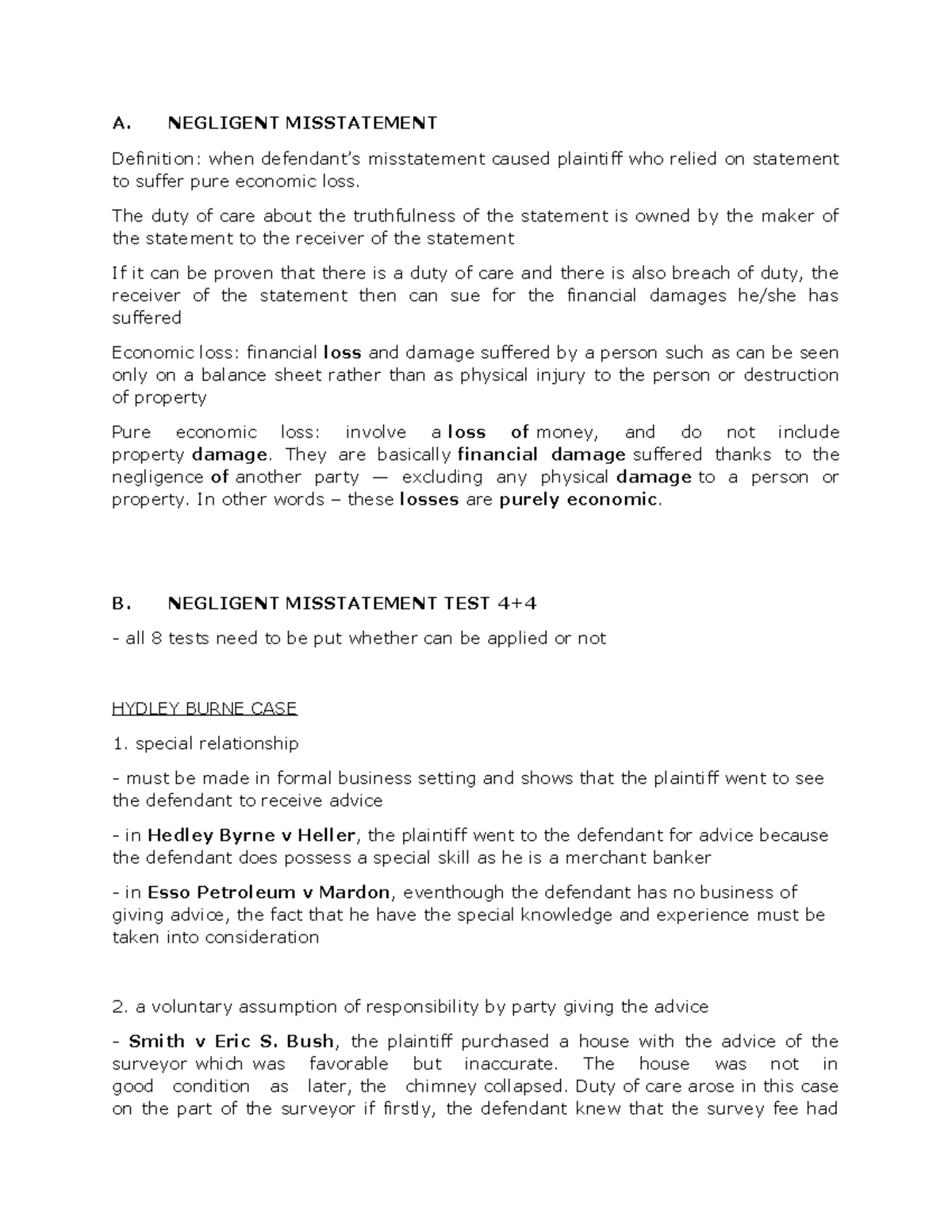 Negligent Misstatement TEST 4+4 - A. NEGLIGENT MISSTATEMENT Definition ...